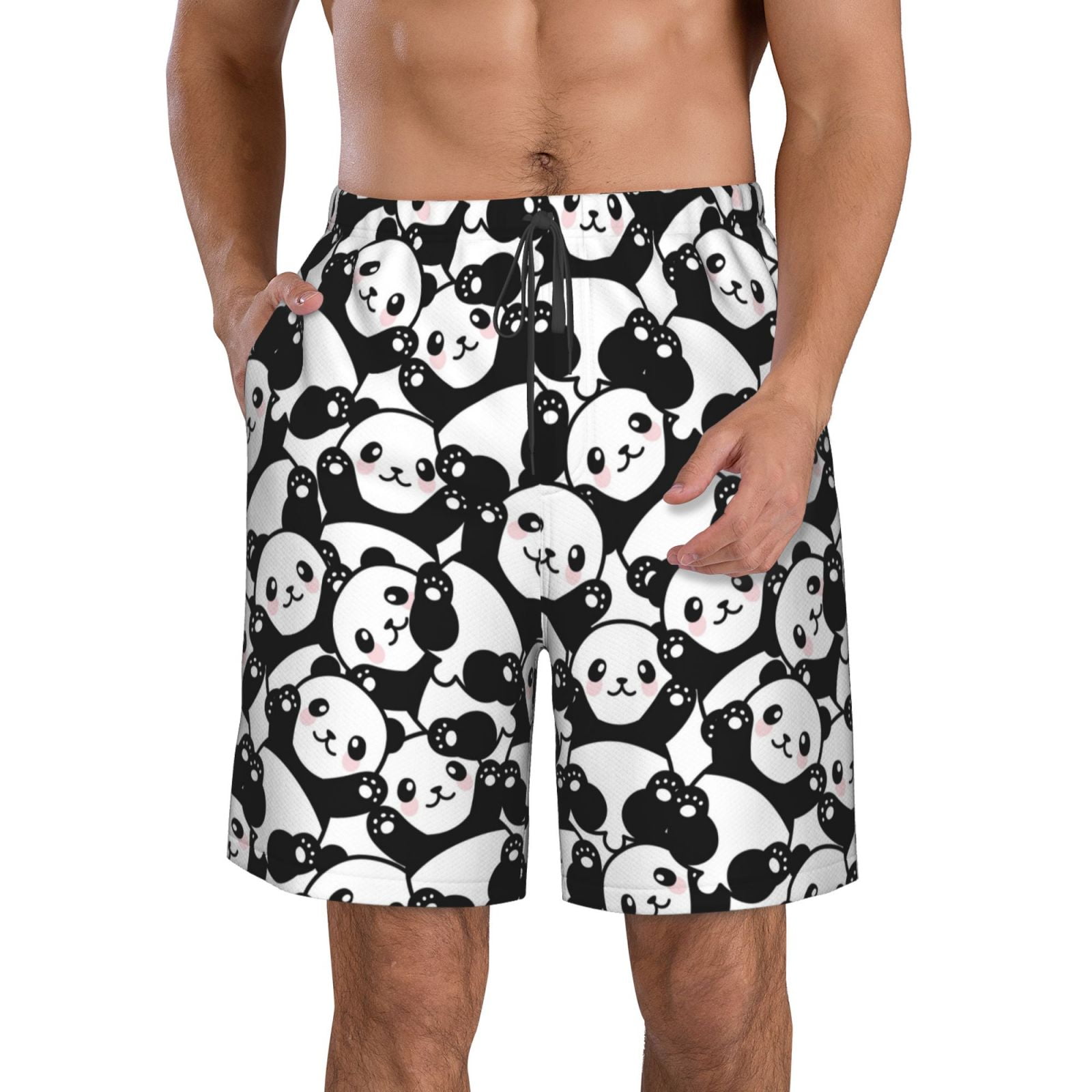 Salouo Seamless Pattern Cute Panda Pattern Swim Trunks for Men,Men's ...
