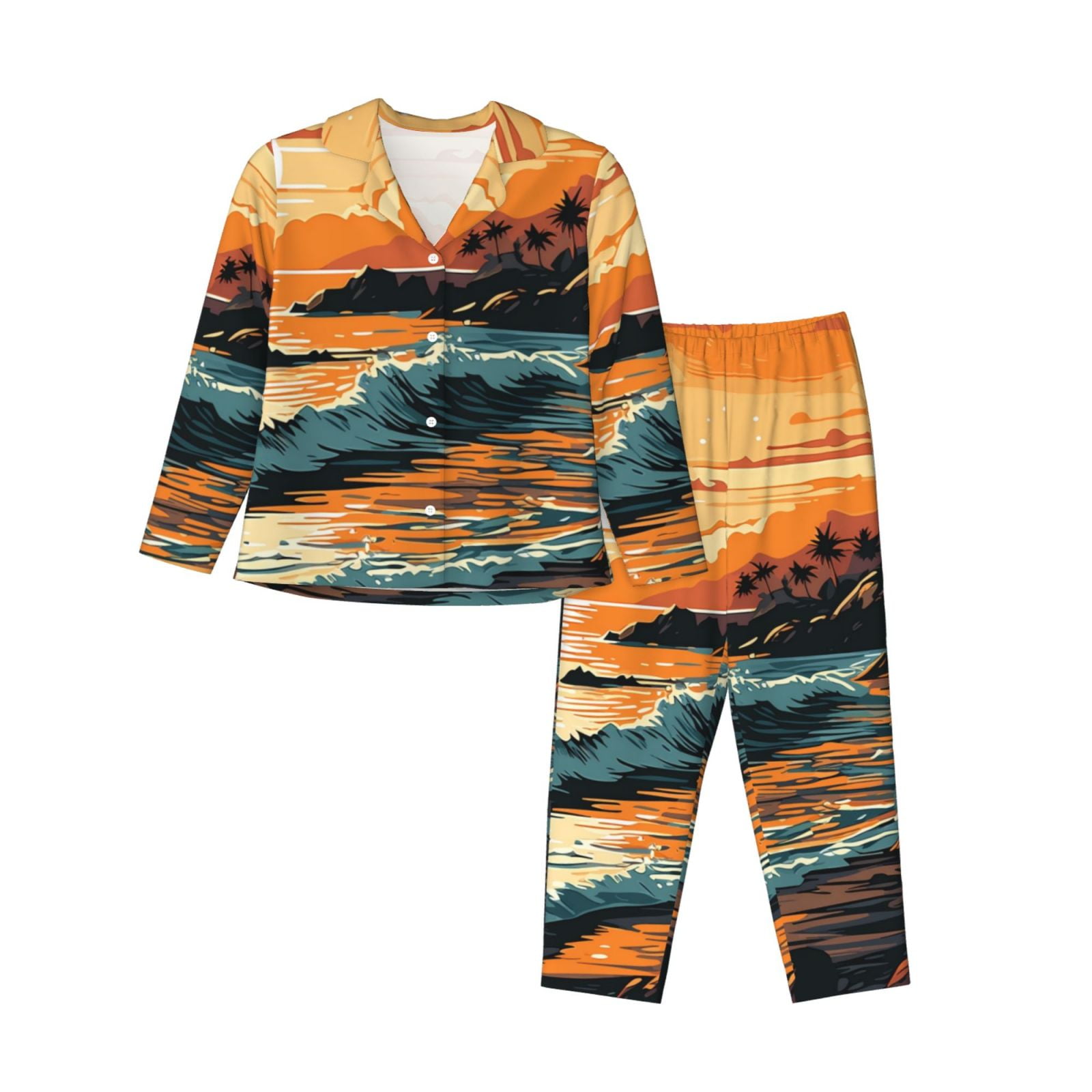 Salouo Serene Ocean Sunset Pattern Women's Pajamas Set Long Sleeve ...