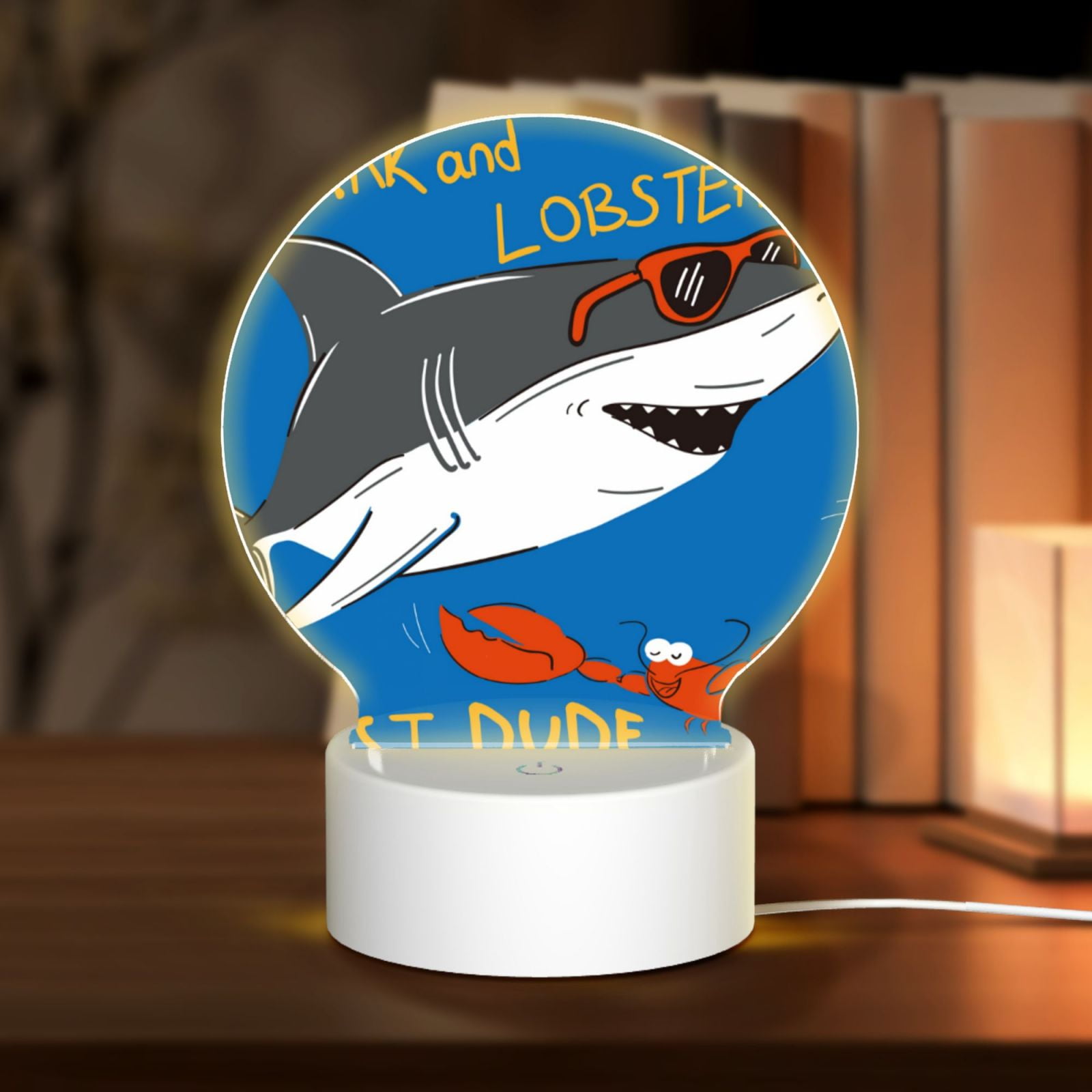 Salouo Shark With Sunglasses and Lobste for Round Acrylic Night Light ...