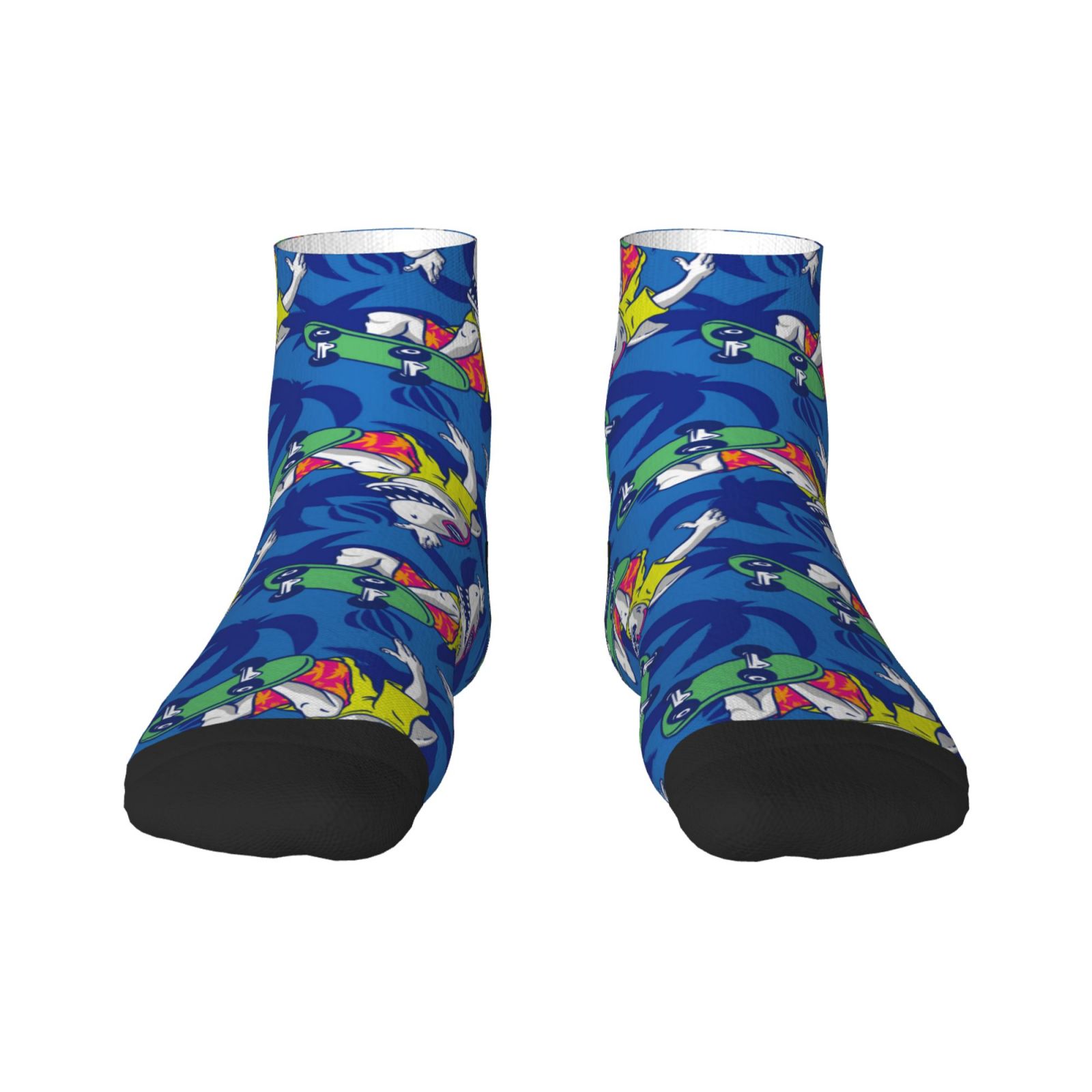 Salouo Sharks Skateboarding With Palm Pattern Unisex Middle Tube Socks ...