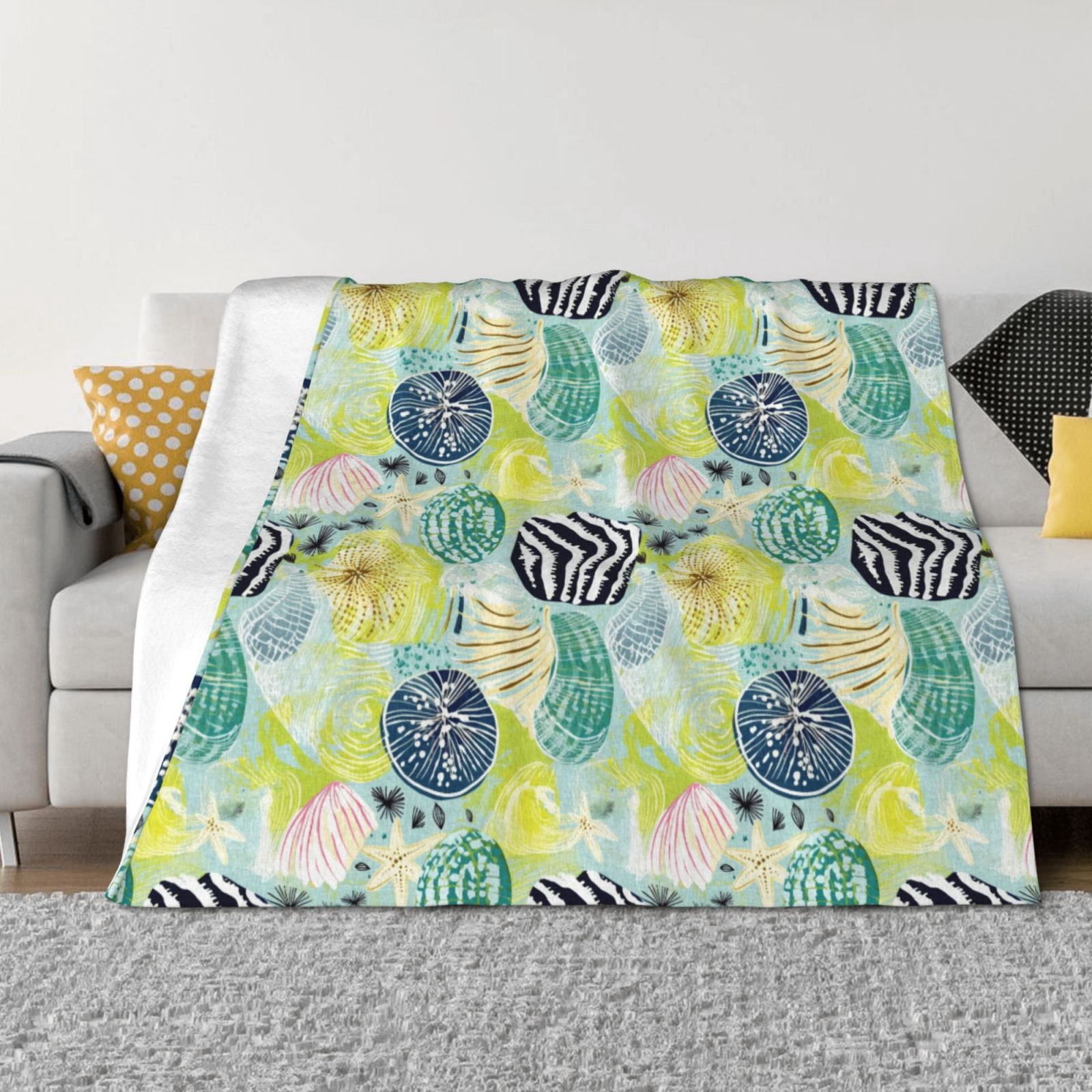 Salouo Shell Clam Print Throw Blanket Gifts for Women Men Soft Flannel ...
