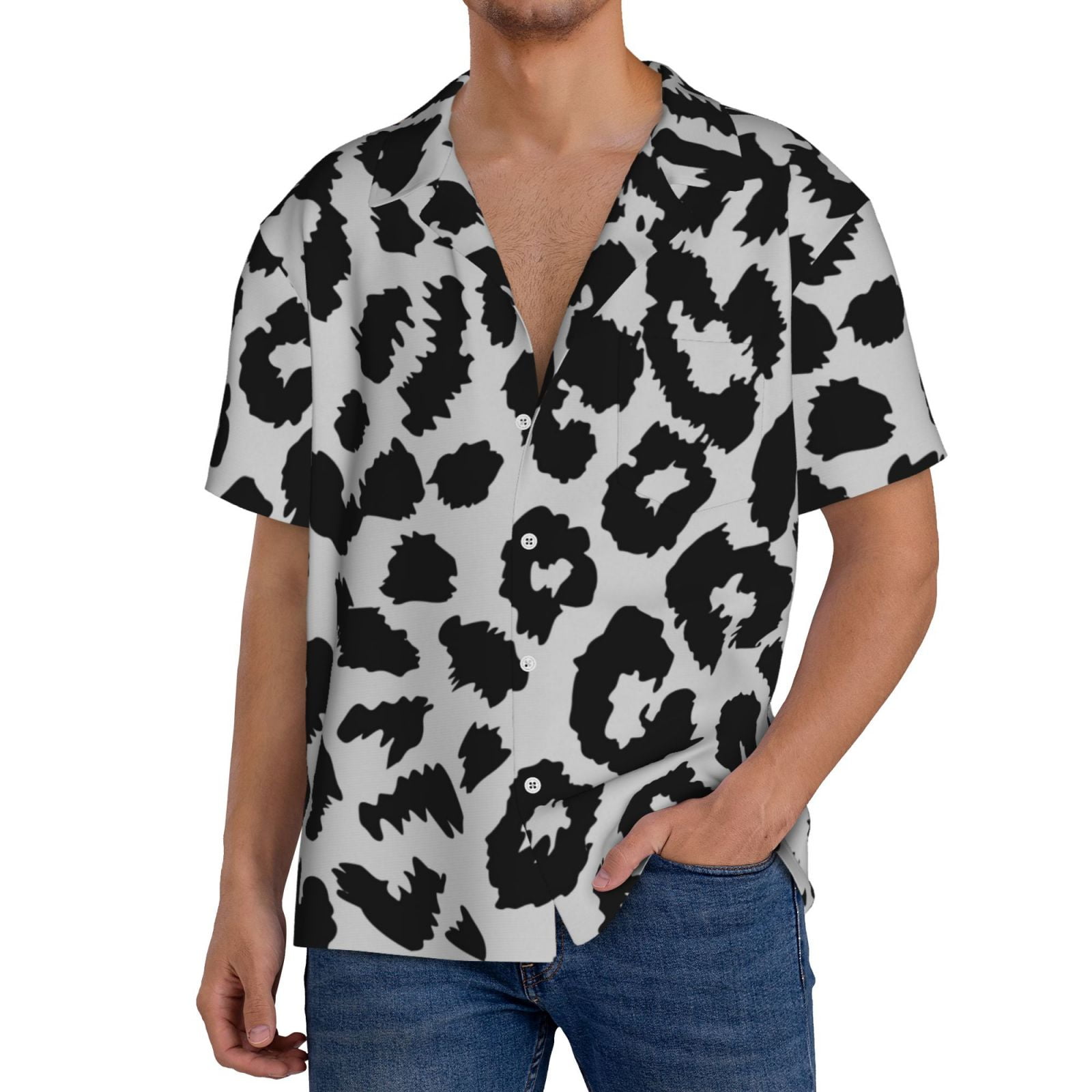Salouo Similar To Leopard Print Pattern Cuban Collar Shirts for Men ...