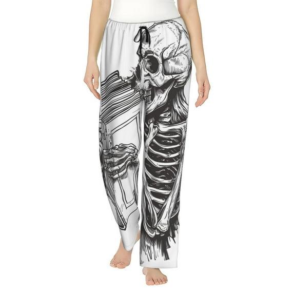 Salouo Skeleton Book Lover Print Women's Pajama Pants Casual Loose ...