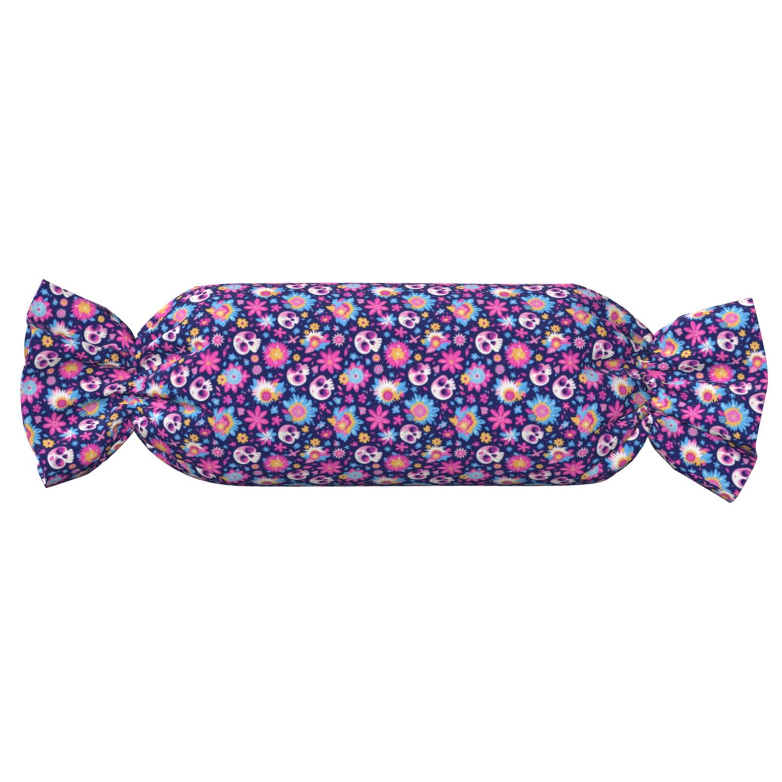 Salouo Skull Blue Flower Pattern Cute Bolster Pillow,Cylindrical Pillow ...