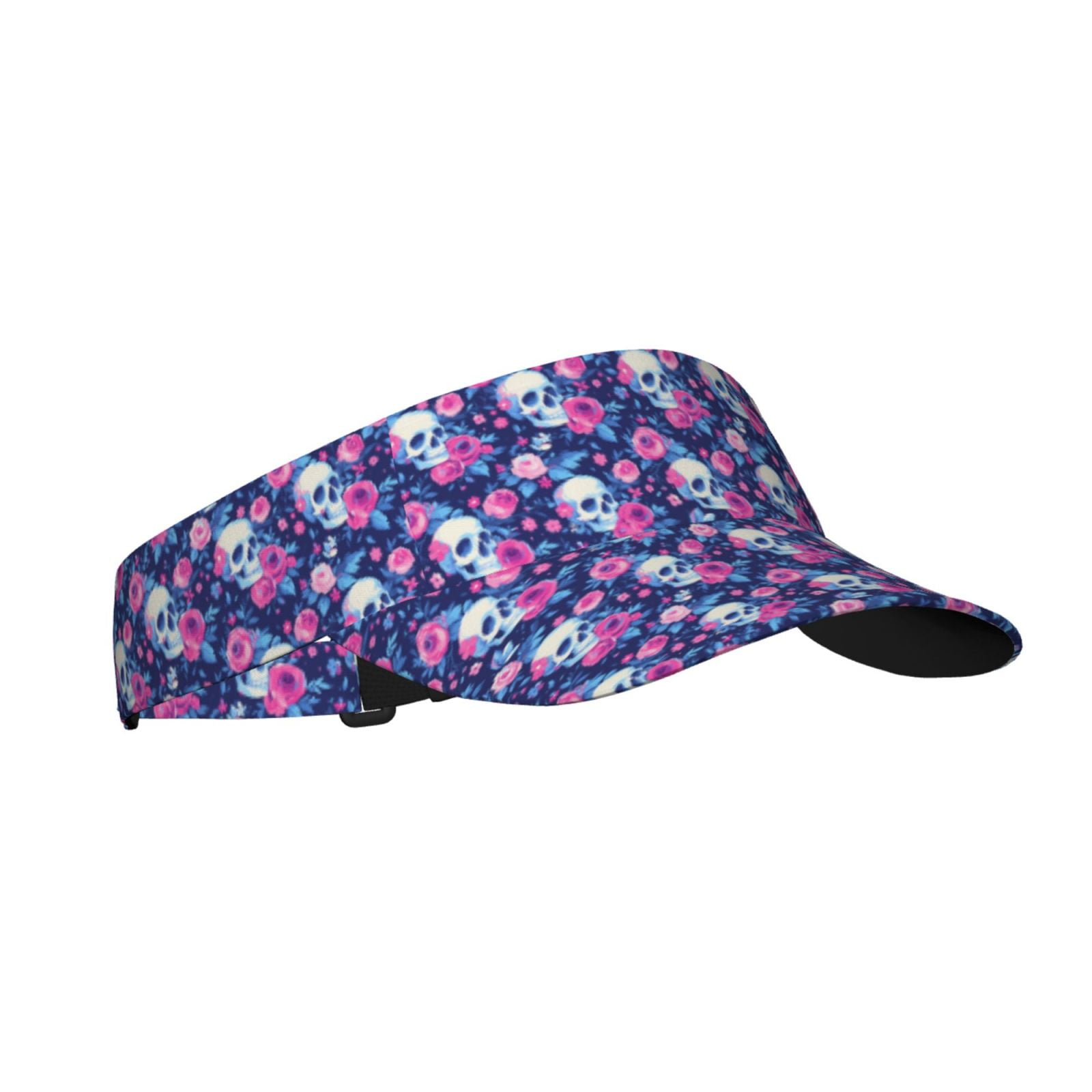 Salouo Skull Flower Pattern Sport Sun Visor Hats,1-Piece of Adult Sunscreen Visor Cap Adjustable ...