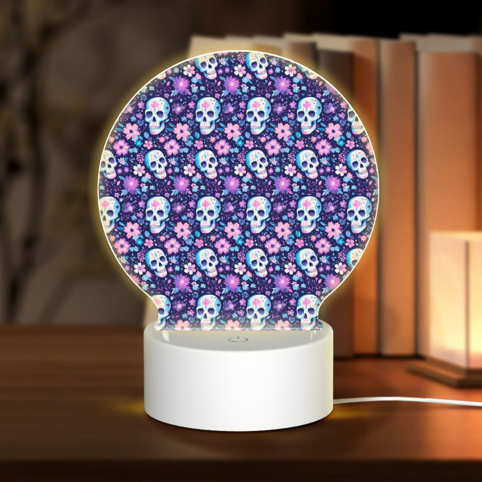 Salouo Skull Purple Flower for Round Acrylic Night Light - Acrylic ...