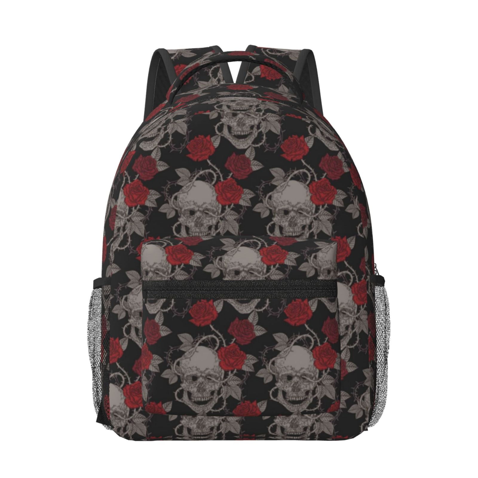Salouo Skull and Red Roses Print Laptop Backpack 16.5'' Daypack Carry ...