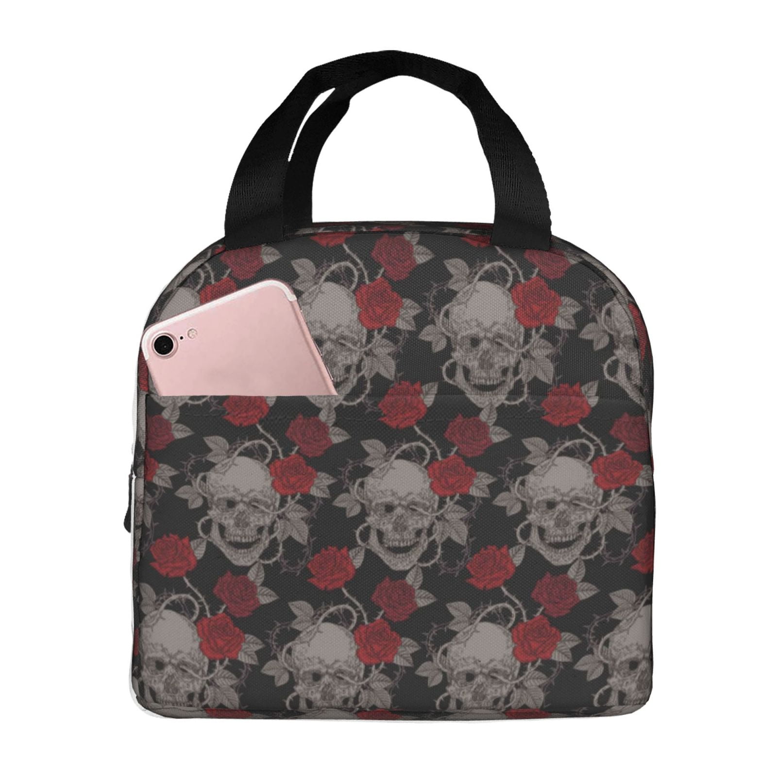 Salouo Skull and Red Roses for Unisex Lunch Bag Leakproof Lunch Tote ...
