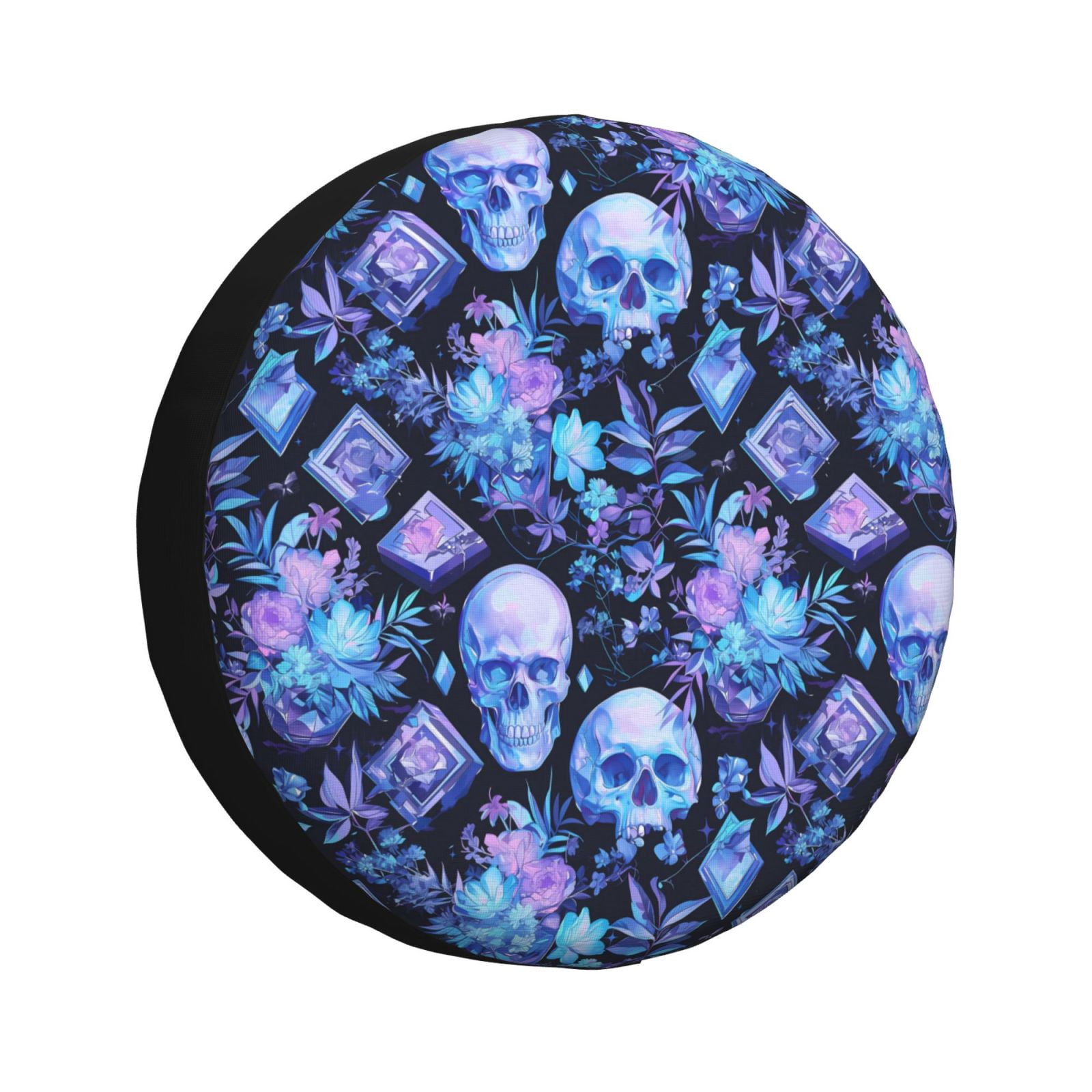 Salouo Skull blue crystal flower Print Spare Tire Cover 14-17 inch ...