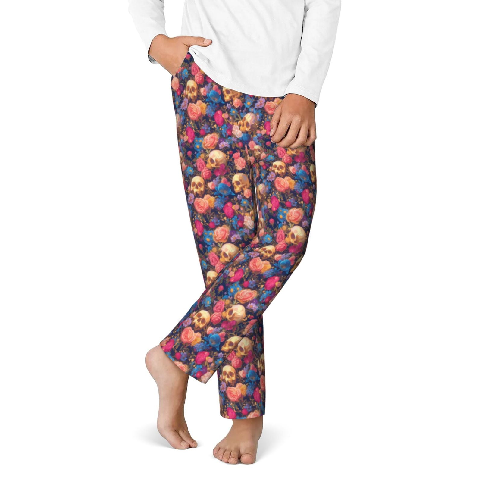 Salouo Skull colorful daisy Pattern Boys Pajama Pants,Long Sleep Pants ...