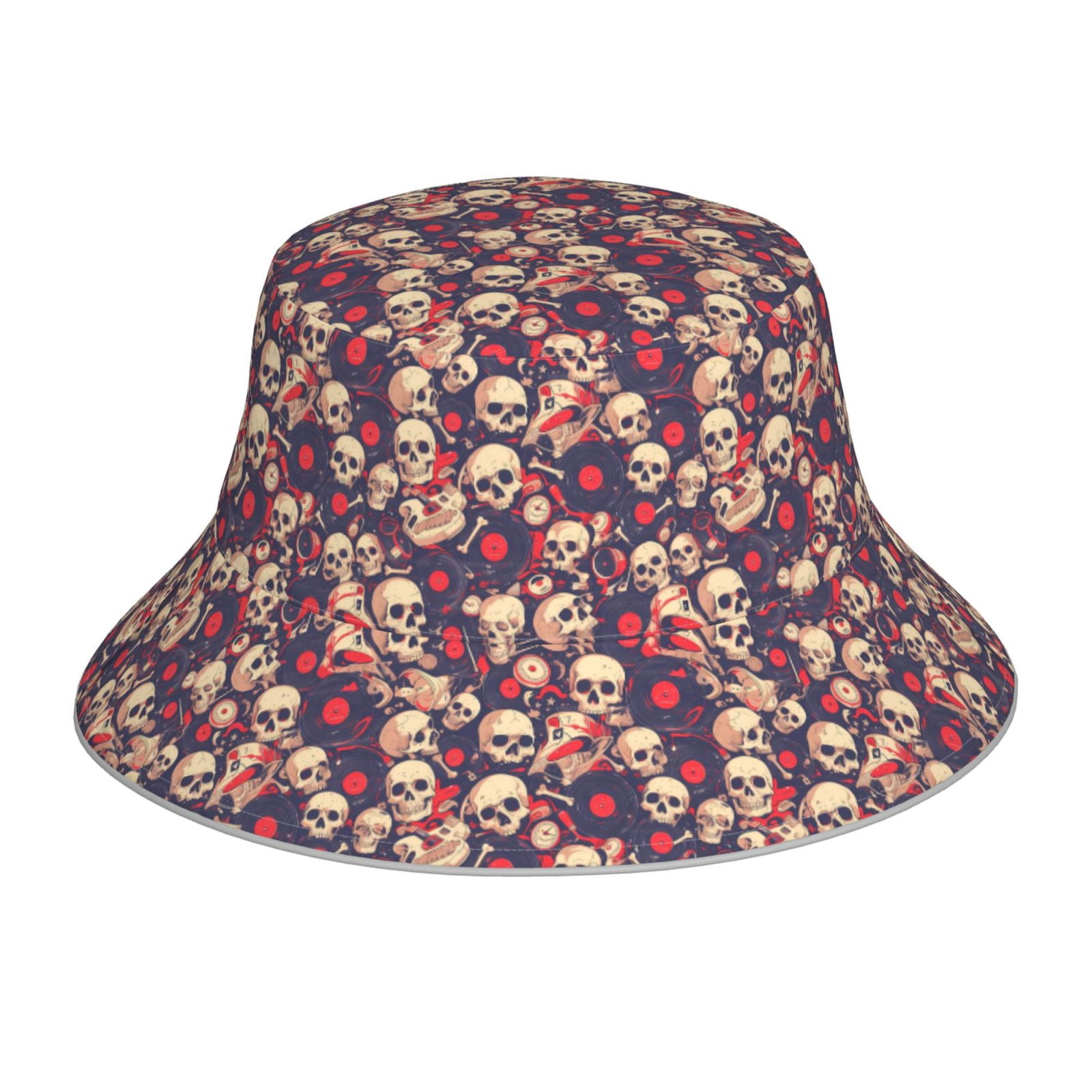 Salouo Skull rock music record Print Unisex Bucket Hat, Outdoor Summer ...