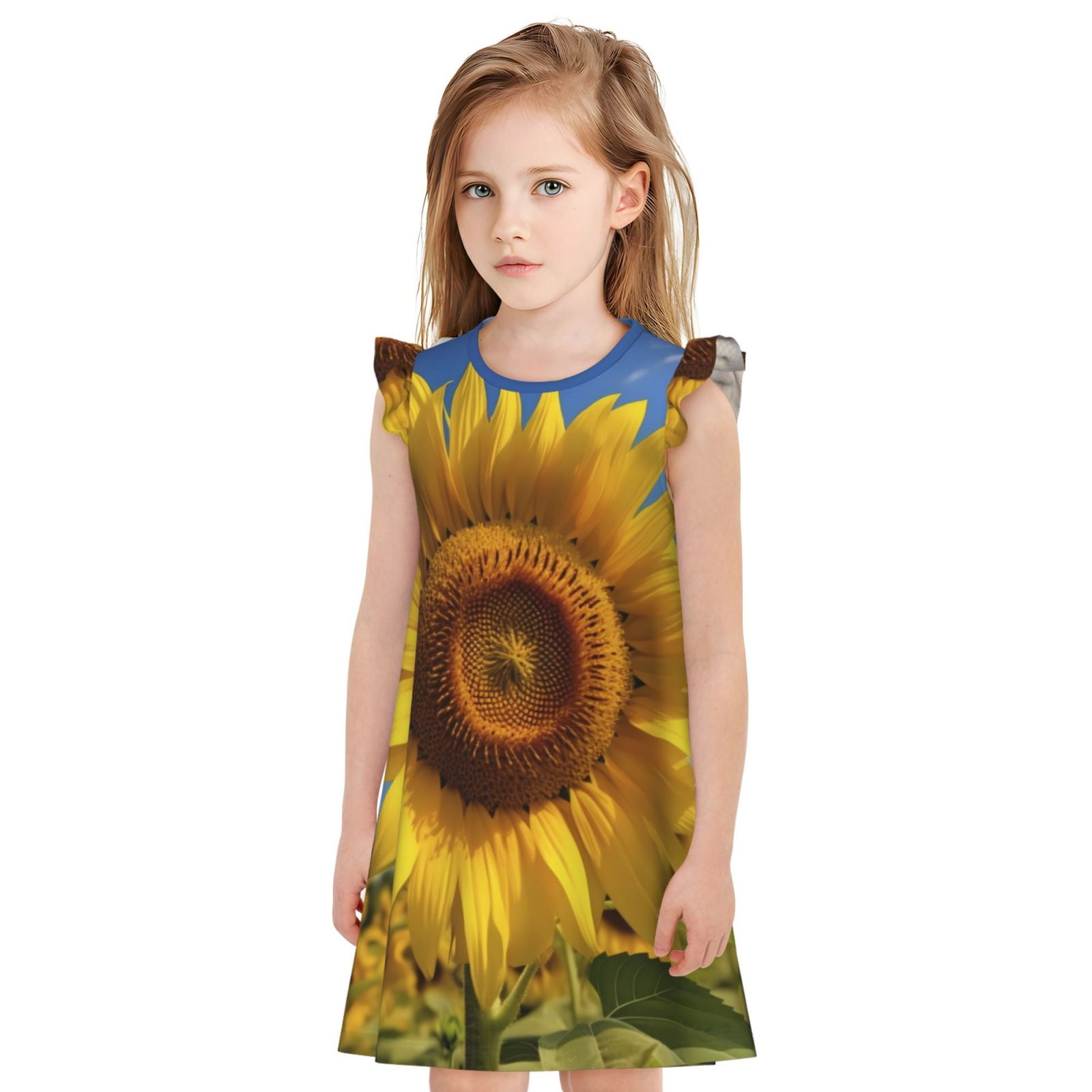 Salouo Sky Golden Sunflower Field A Print Nightgowns for Girls,Cute kid ...