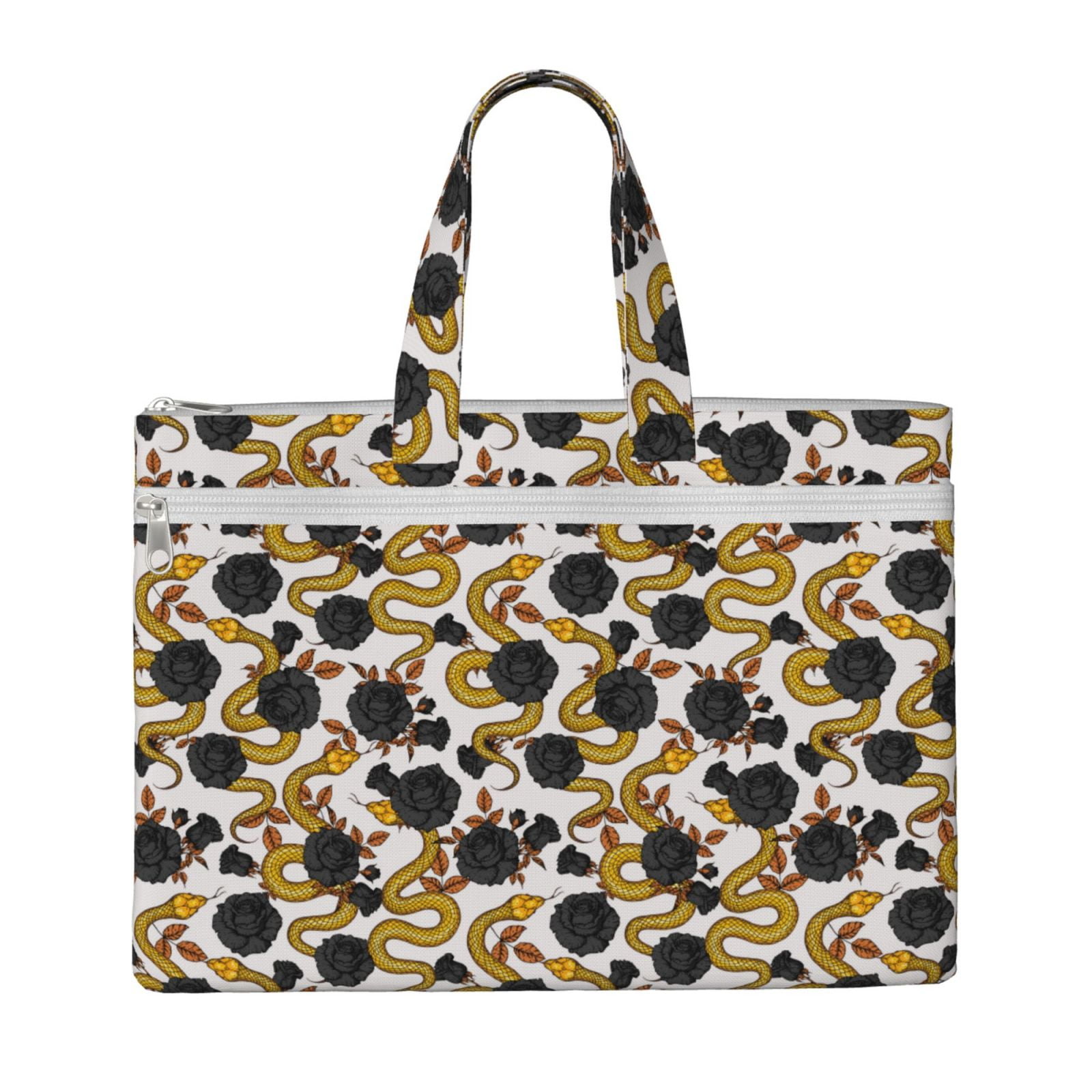 Salouo Snake And Rose for Canvas Tote File Bag, Tote Bag With Zipper ...