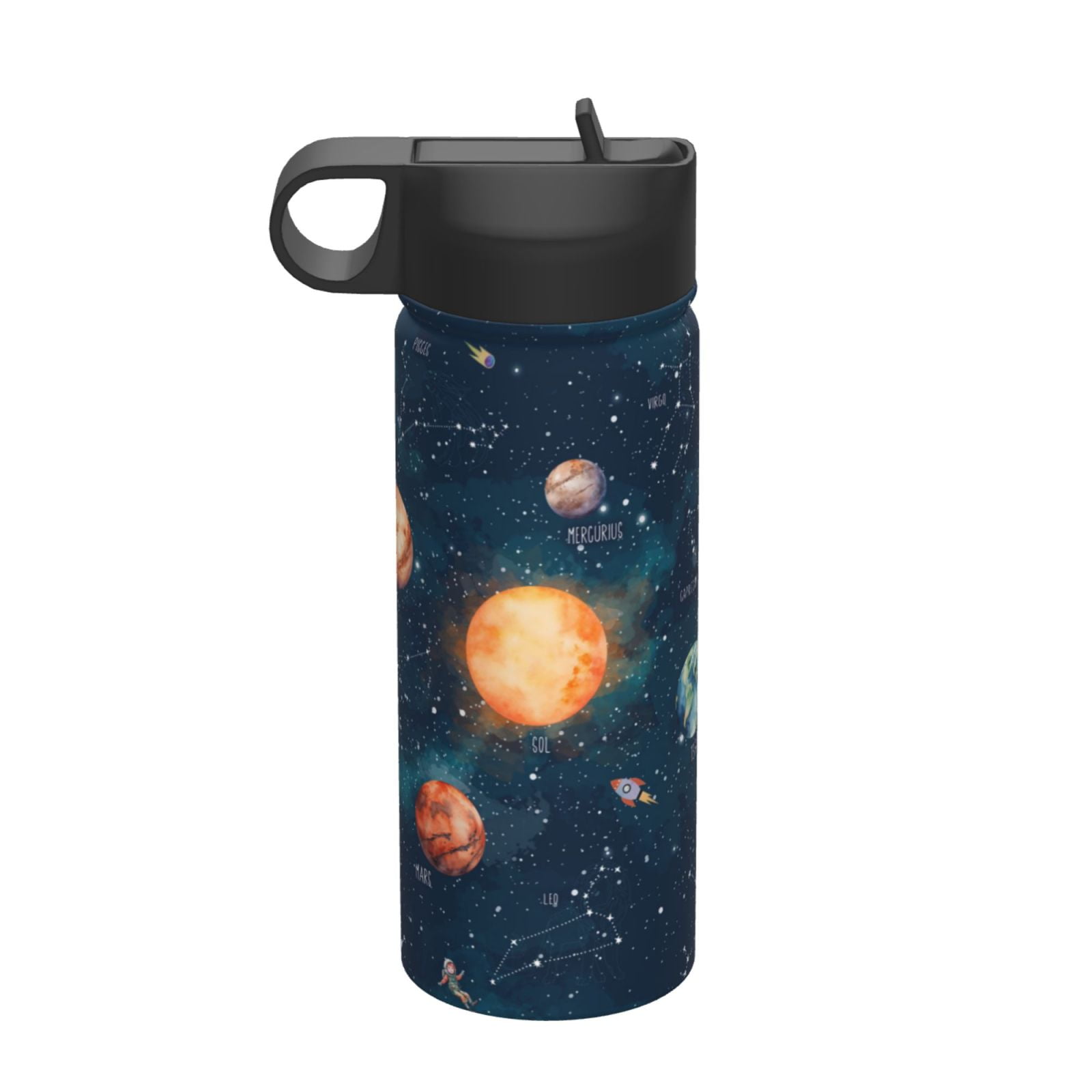 Salouo Solar System And Planets Pattern 18 oz Water Bottle With Straw ...