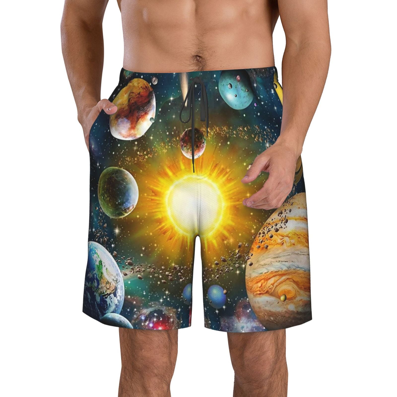 Salouo Space Planet Pattern Swim Trunks for Men,Men's Hawaiian Bathing ...