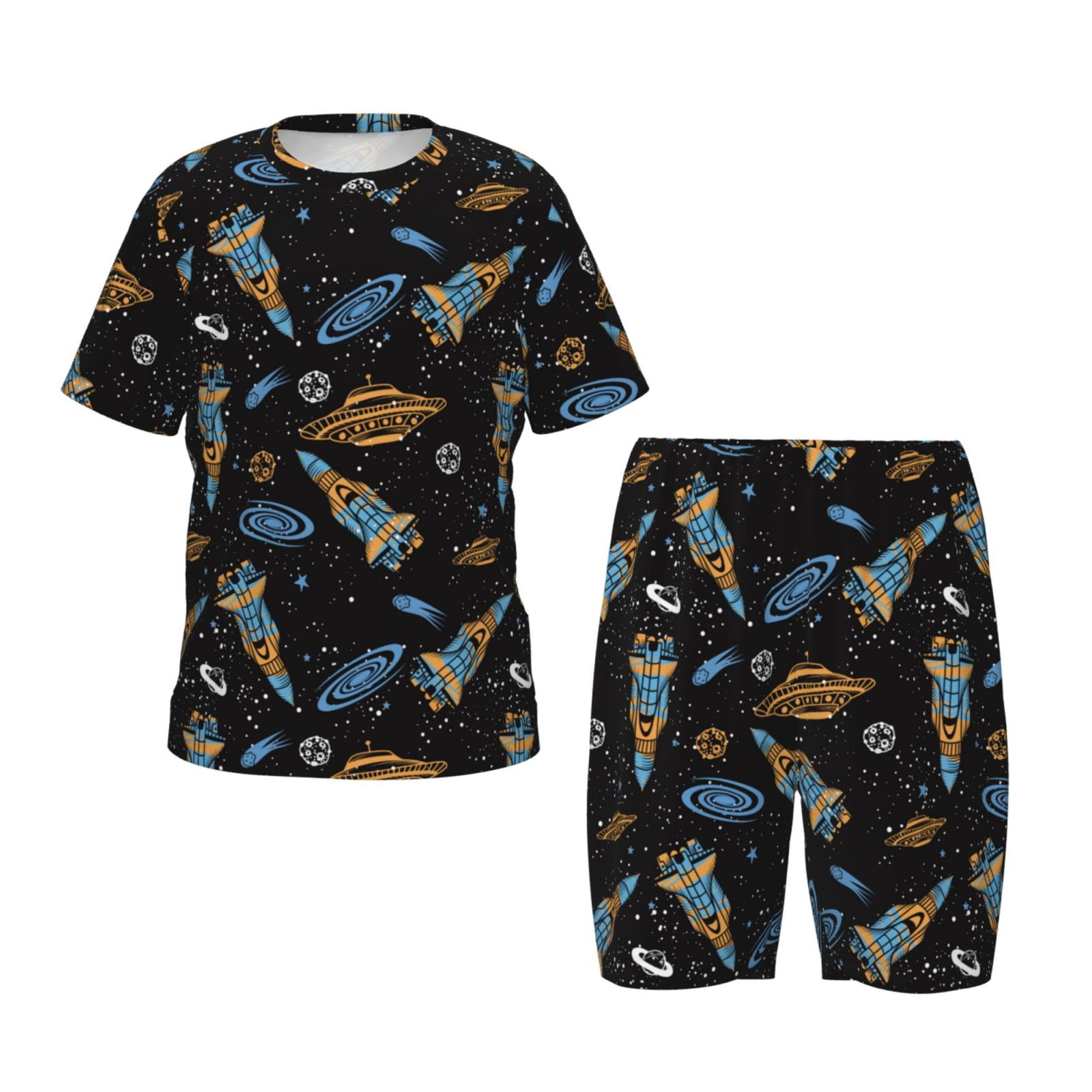 Salouo Space Rocket Pattern Short-Sleeved Pajamas Set for Children, Kid ...