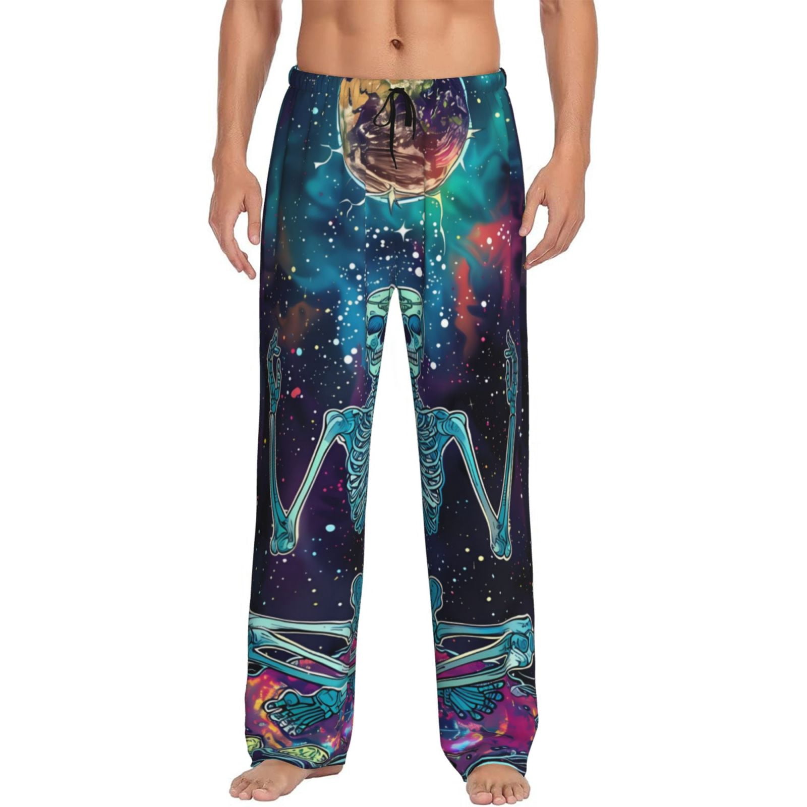 Salouo Space Skeleton Meditation Print Pajama Pants for Men, Lounge ...