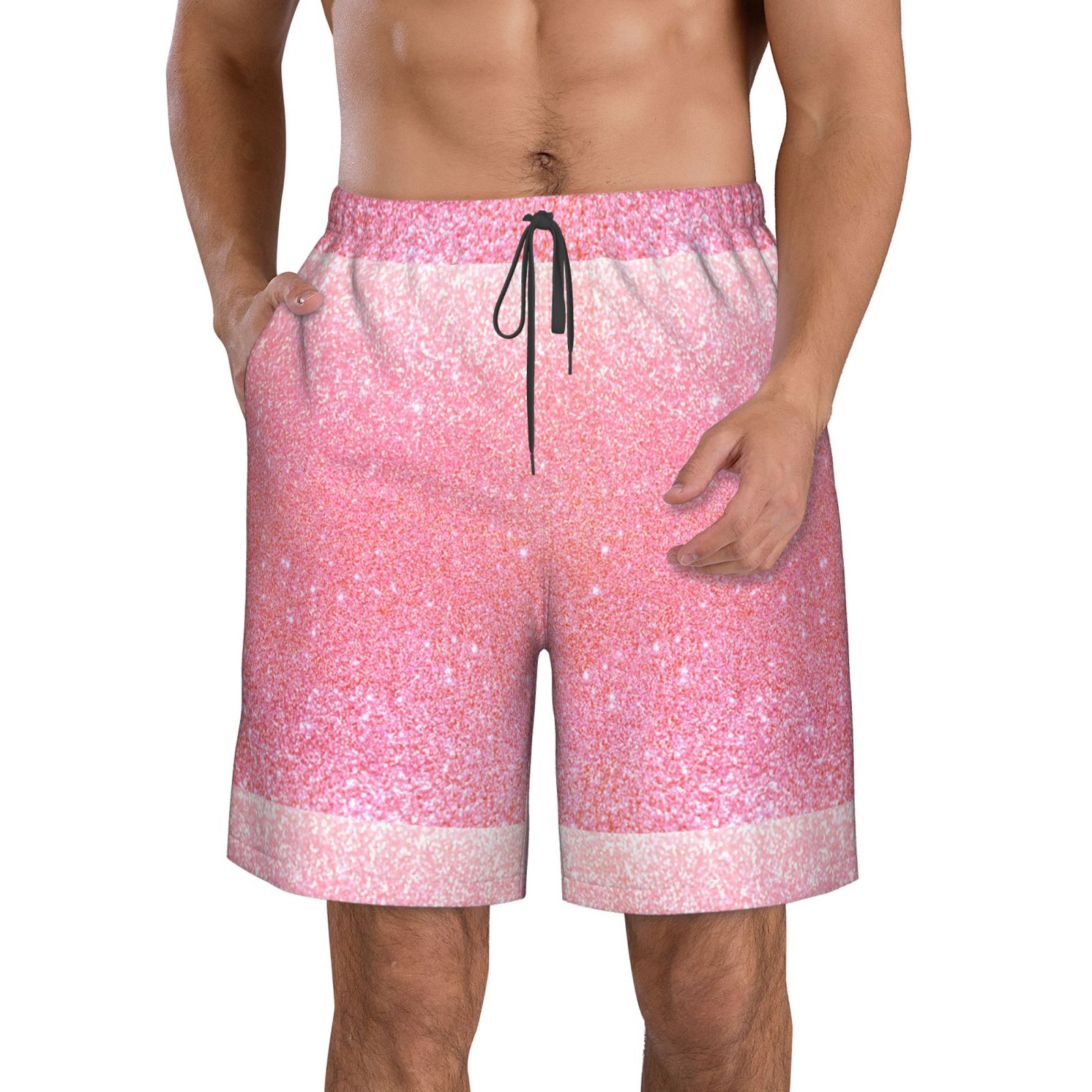 Salouo Sparkly Pink Glitter Pattern Swim Trunks for Men,Men's Hawaiian ...