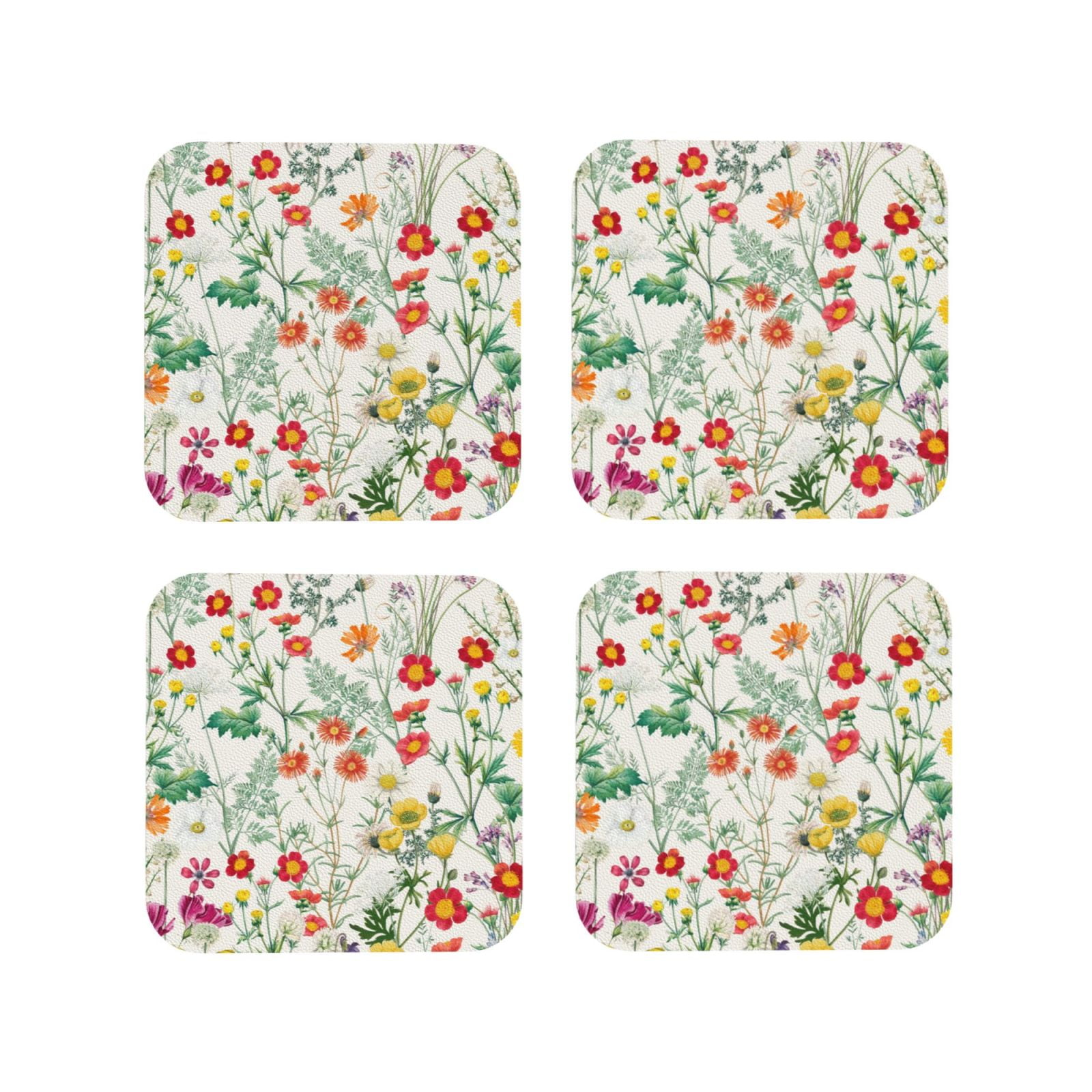 Salouo Spring floral Print Round Coaster,Drink Coasters Leather Bar ...