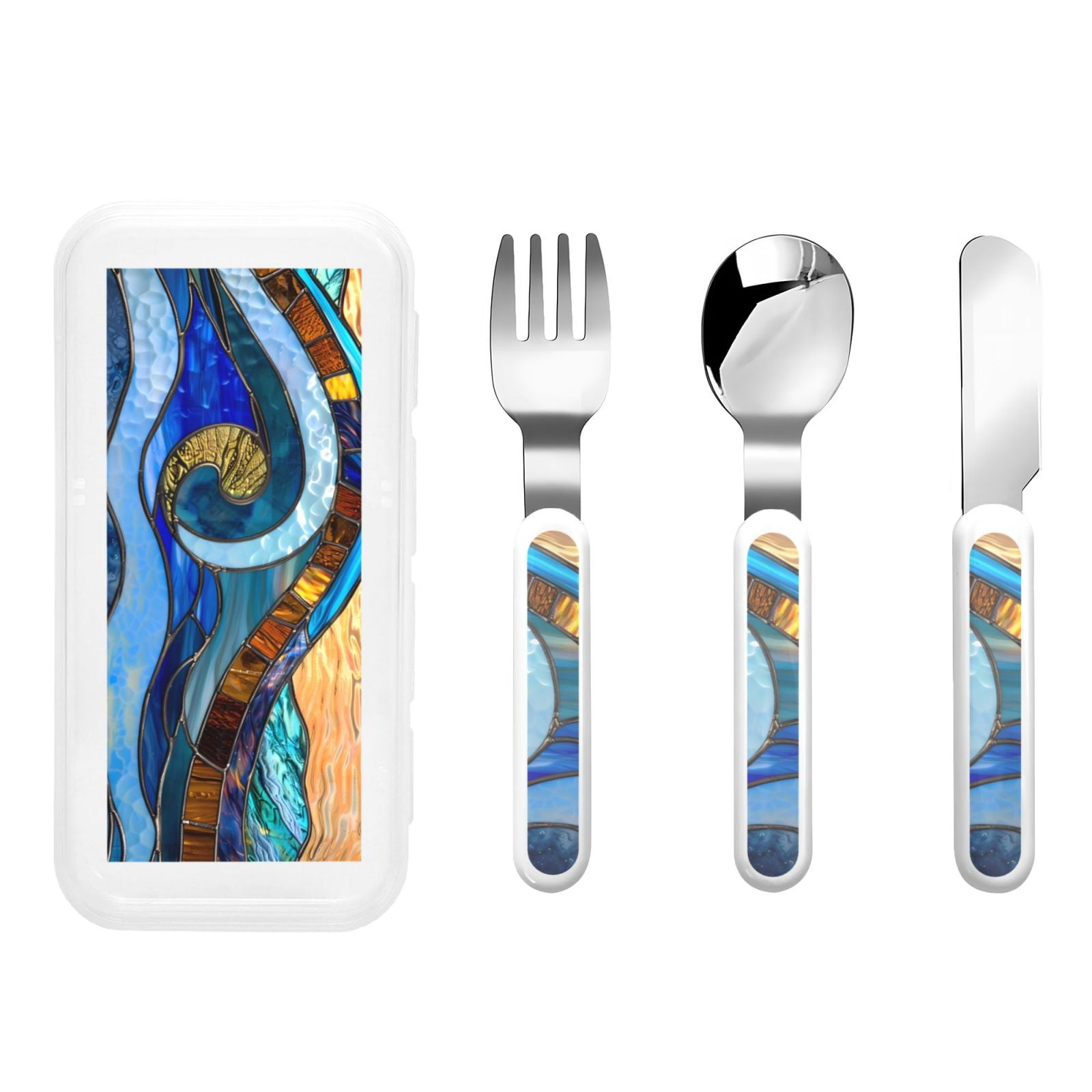 Salouo Stained Glass Ocean Wave Pattern 3 Pieces Toddler Utensils, Kids ...