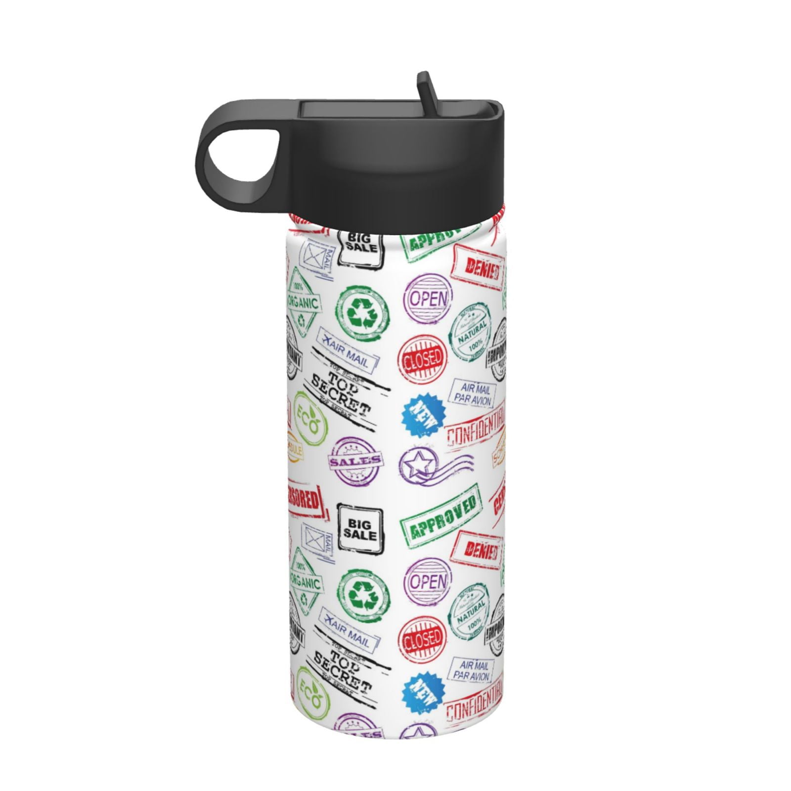 Salouo Stamp Set Collection Pattern 18 oz Water Bottle With Straw ...