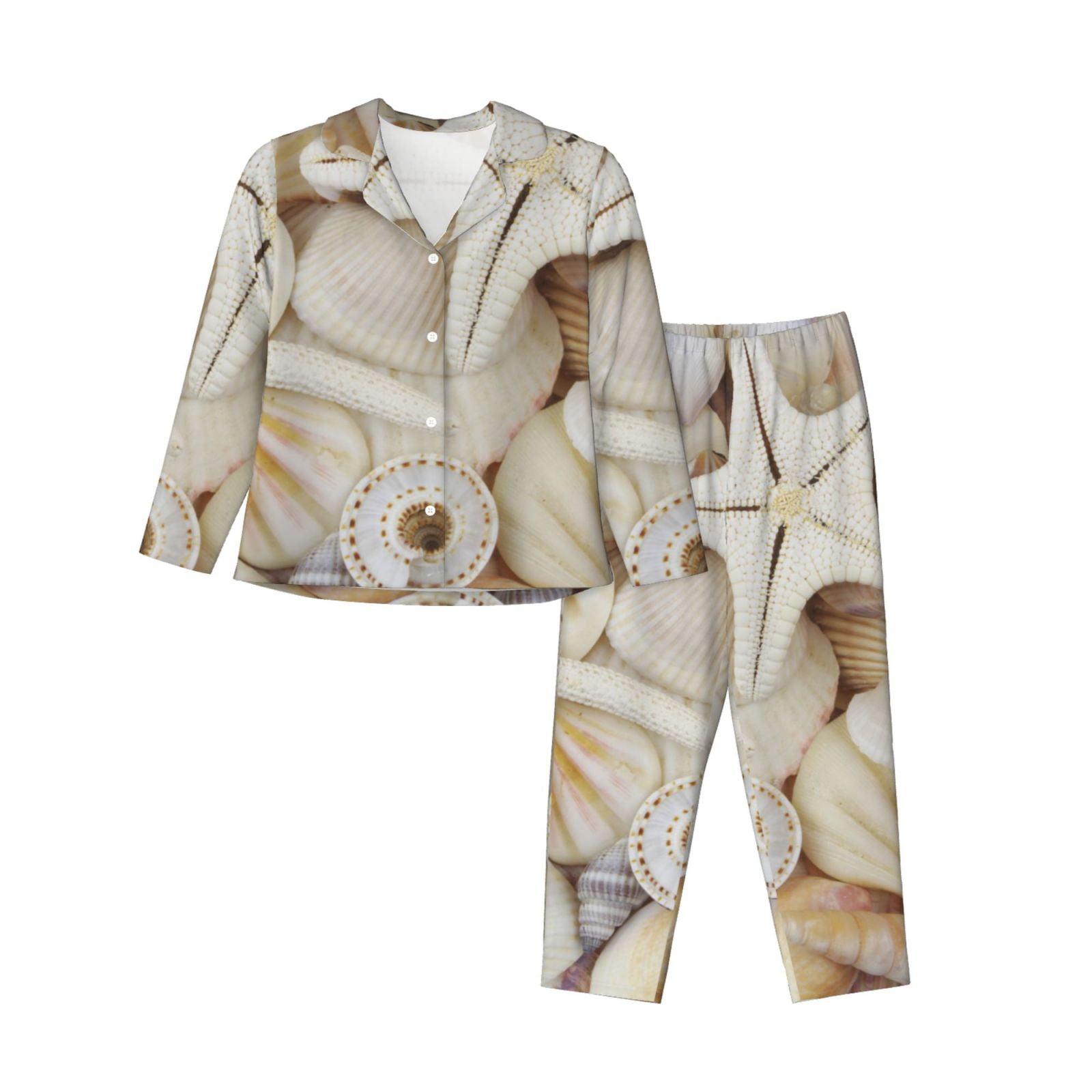 Salouo Starfishes On Seashells Pattern Women's Pajamas Set Long Sleeve ...