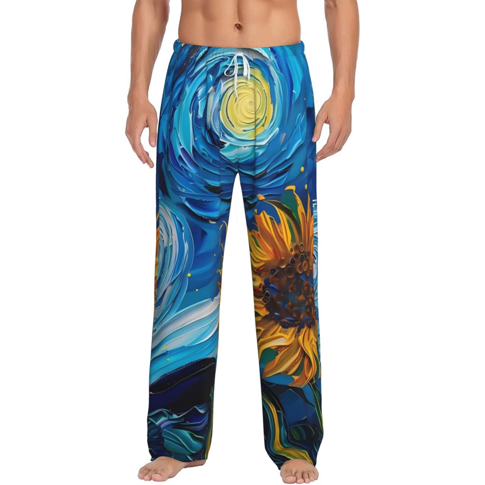 Salouo Starry Night Sunflower Field Print Pajama Pants for Men, Lounge ...