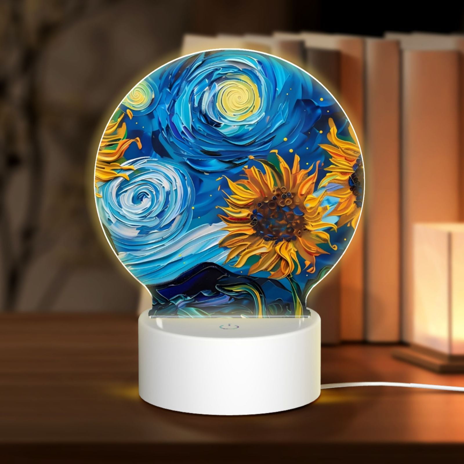 Salouo Starry Night Sunflower Field for Round Acrylic Night Light ...