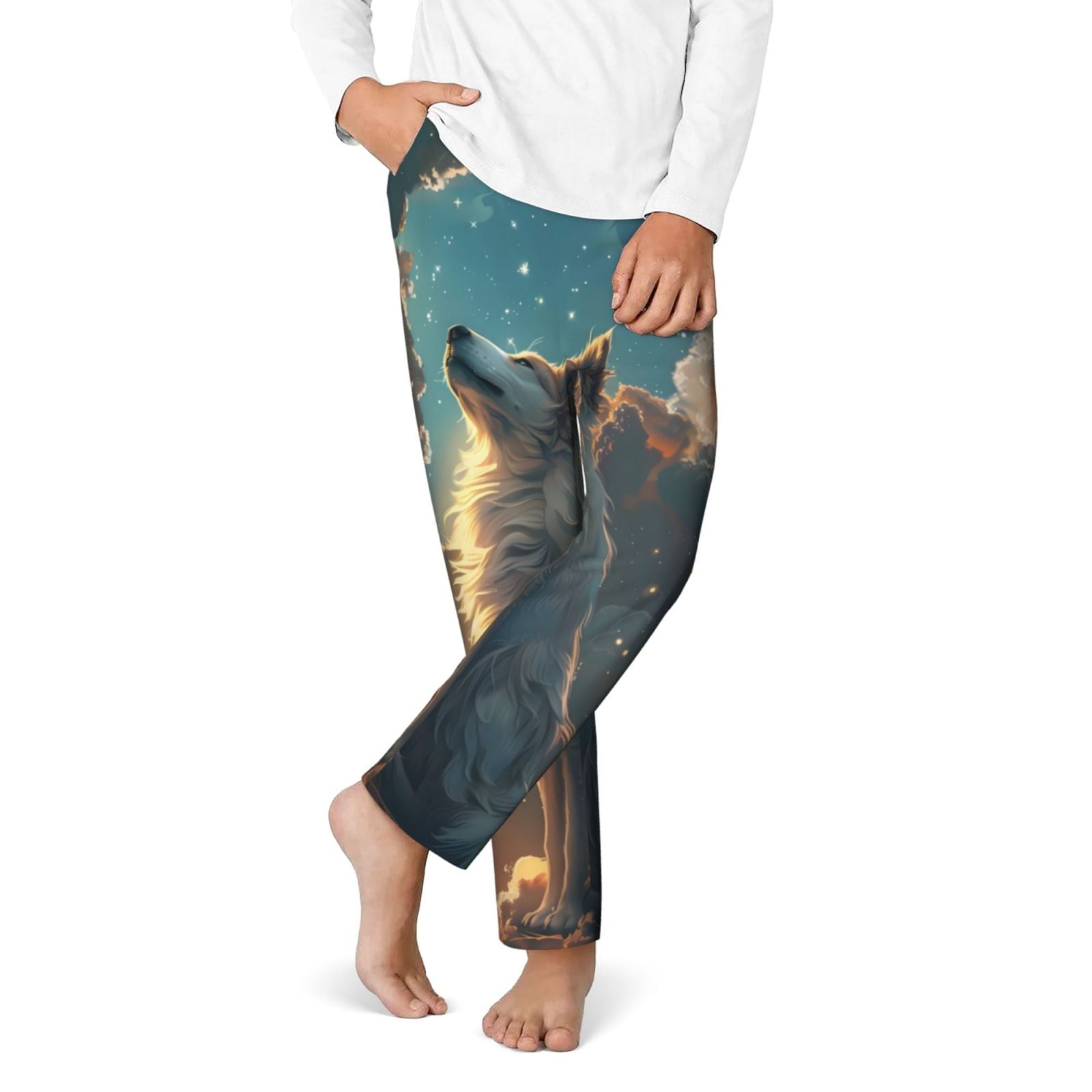 Salouo Starry Sky Cloud Wolf Pattern Boys Pajama Pants,Long Sleep Pants ...