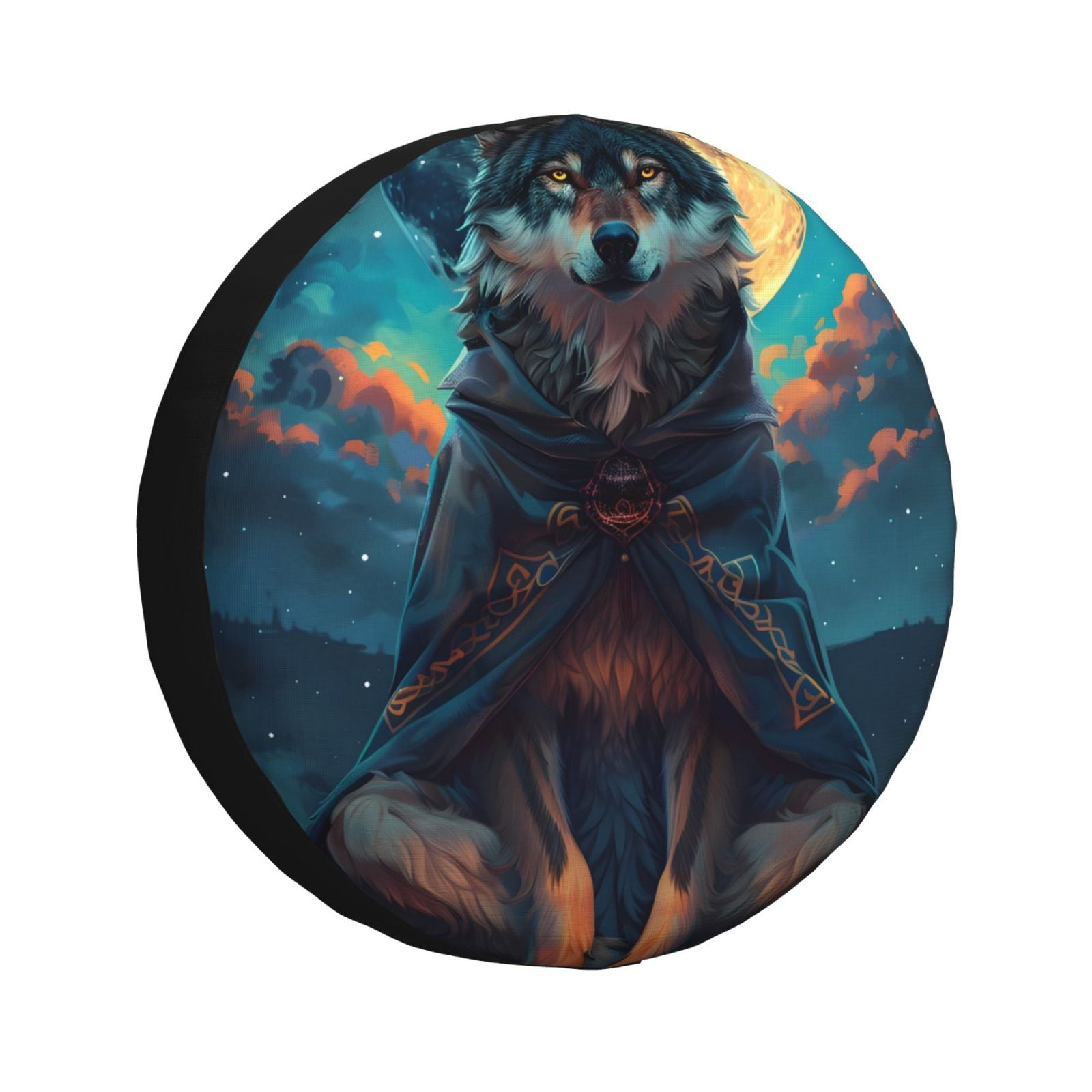 Salouo Starry Sky Moon Wolf Leader Print Spare Tire Cover 14-17 inch ...