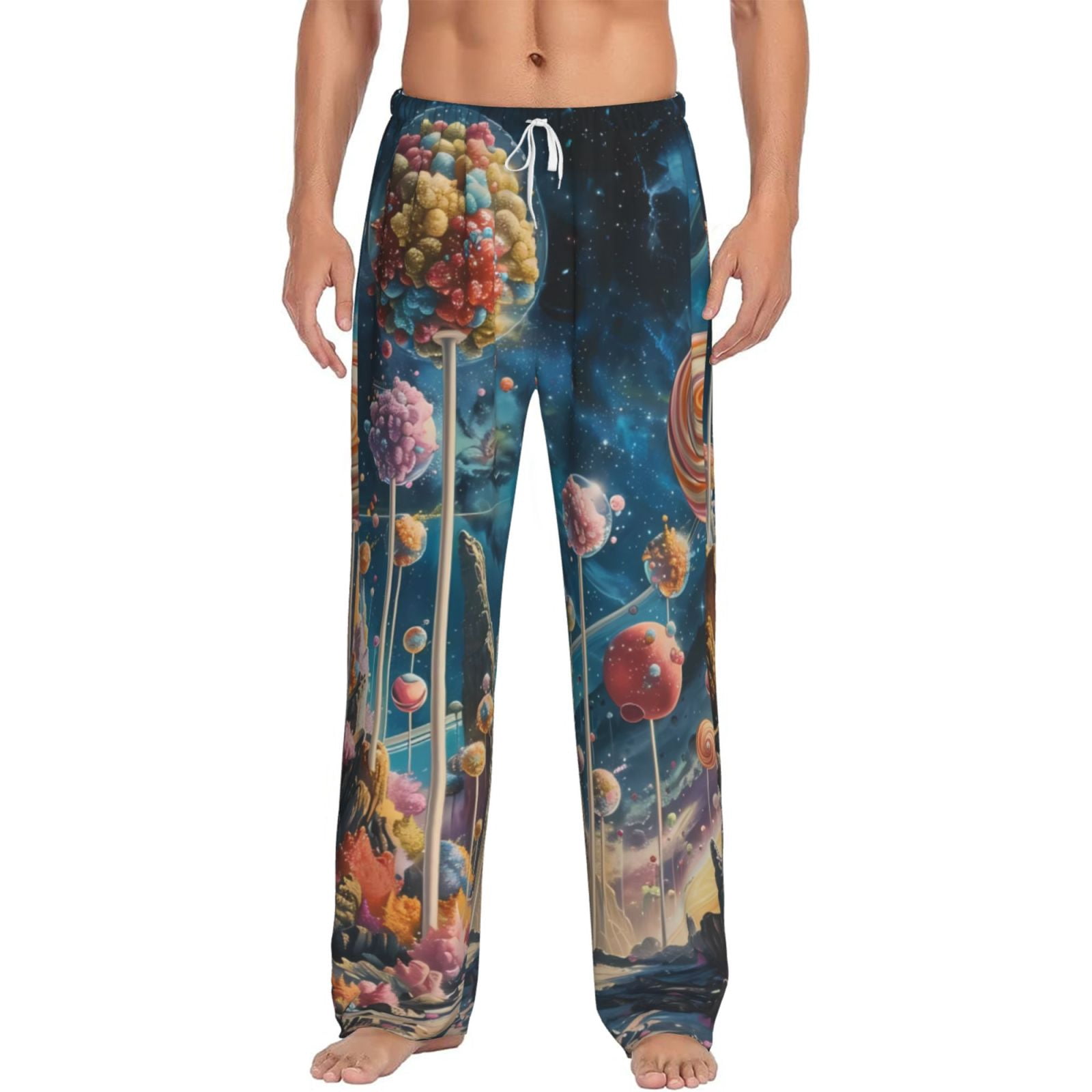 Salouo Starry Sky Planet Lollipop Print Pajama Pants for Men, Lounge ...