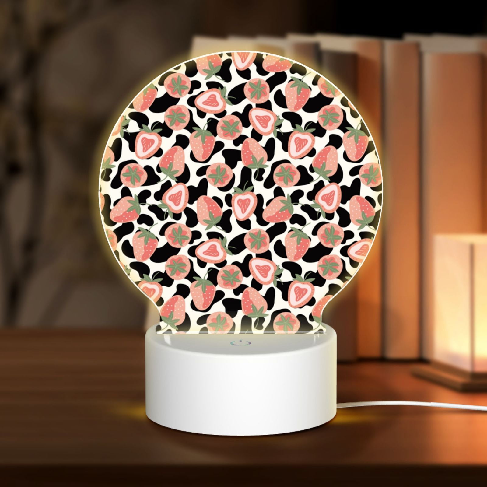 Salouo Strawberries And Cow Skin for Round Acrylic Night Light ...