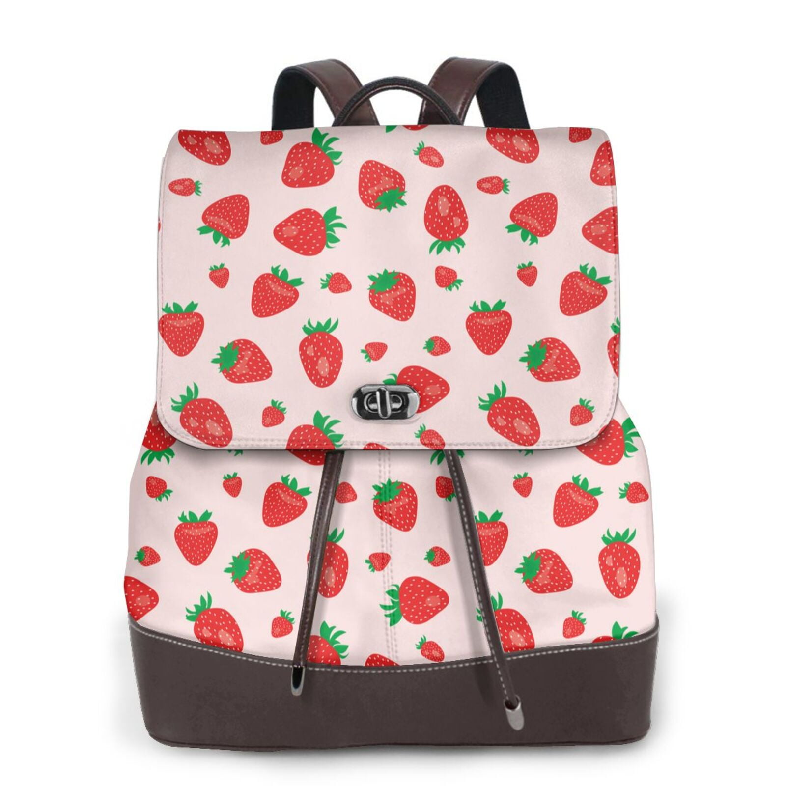 Salouo Strawberries Pattern PU Leather Backpack,Purse for Women Fashion ...