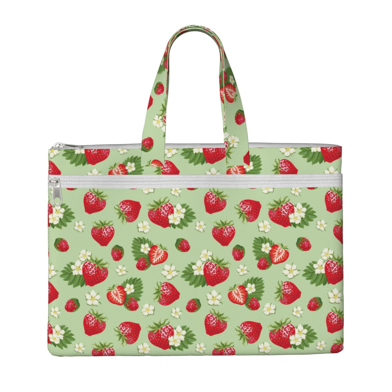Salouo Strawberry Floral for Canvas Tote File Bag, Tote Bag With Zipper ...