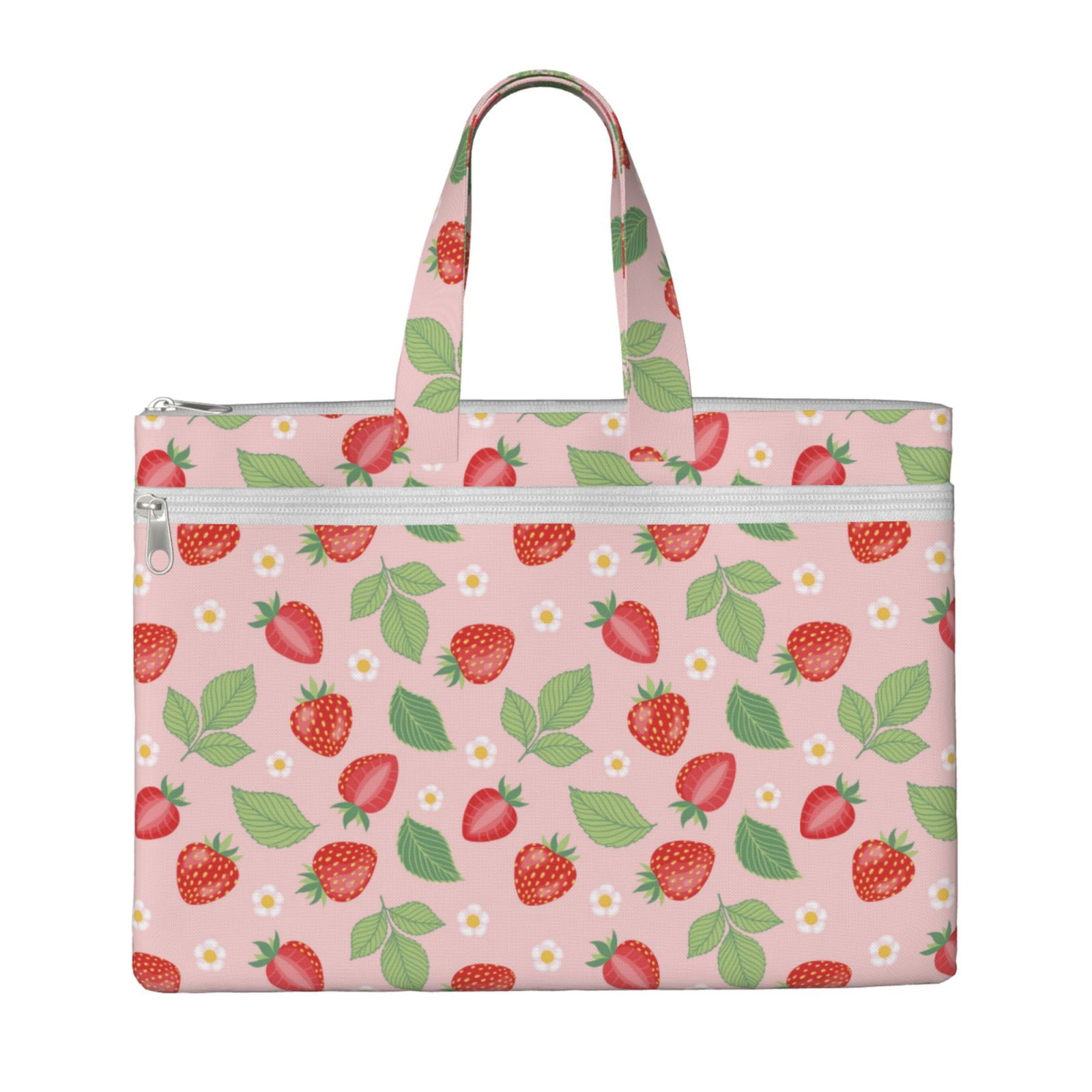 Salouo Strawberry Floral for Canvas Tote File Bag, Tote Bag With Zipper ...