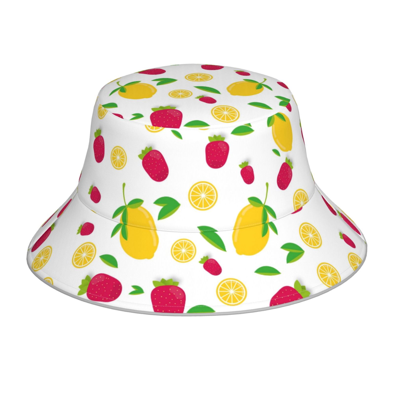 Salouo Strawberry and Lemon Print Unisex Bucket Hat, Outdoor Summer ...