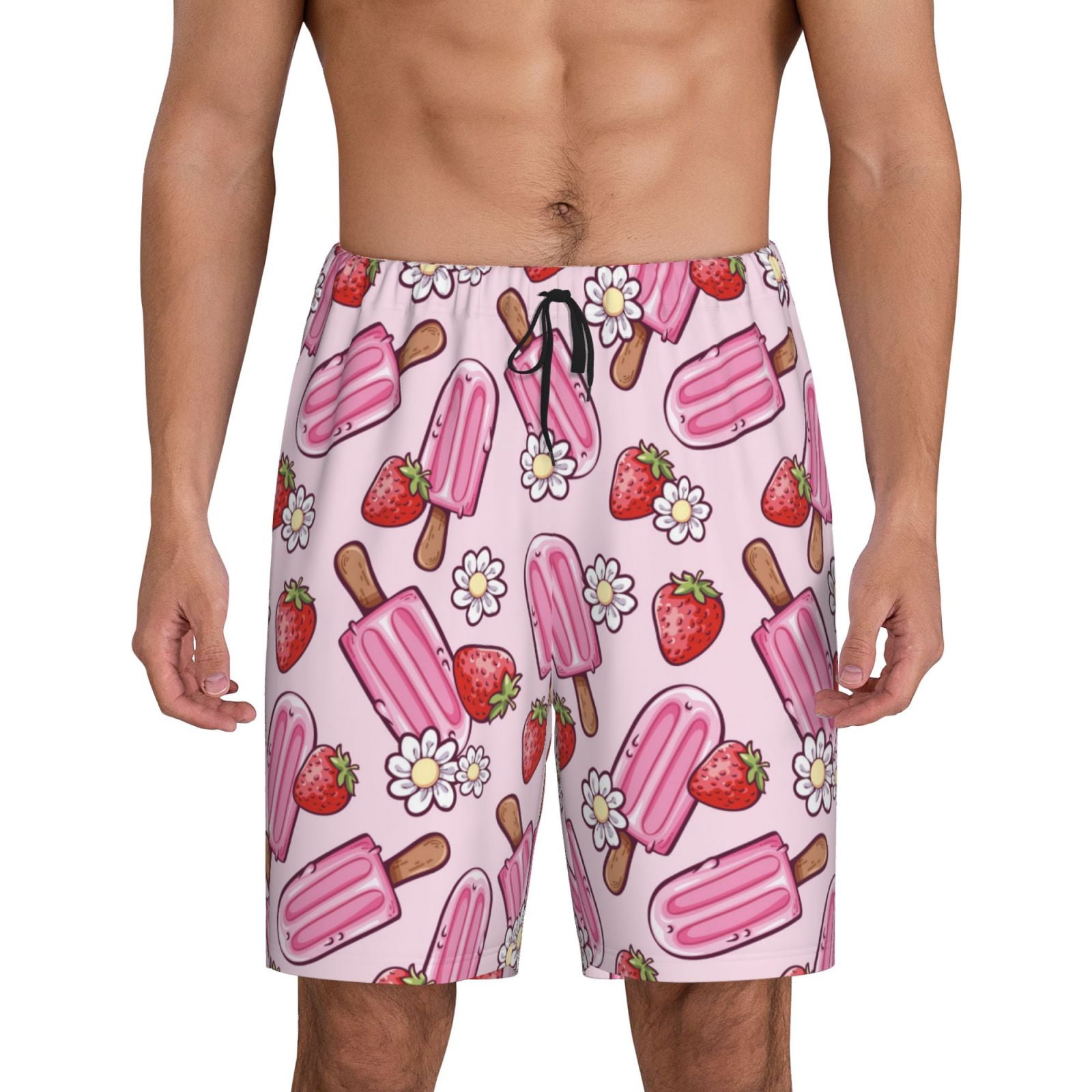 Salouo Strawberry Popsicle Pattern Men's Sleep Pajama Shorts,Pajama ...