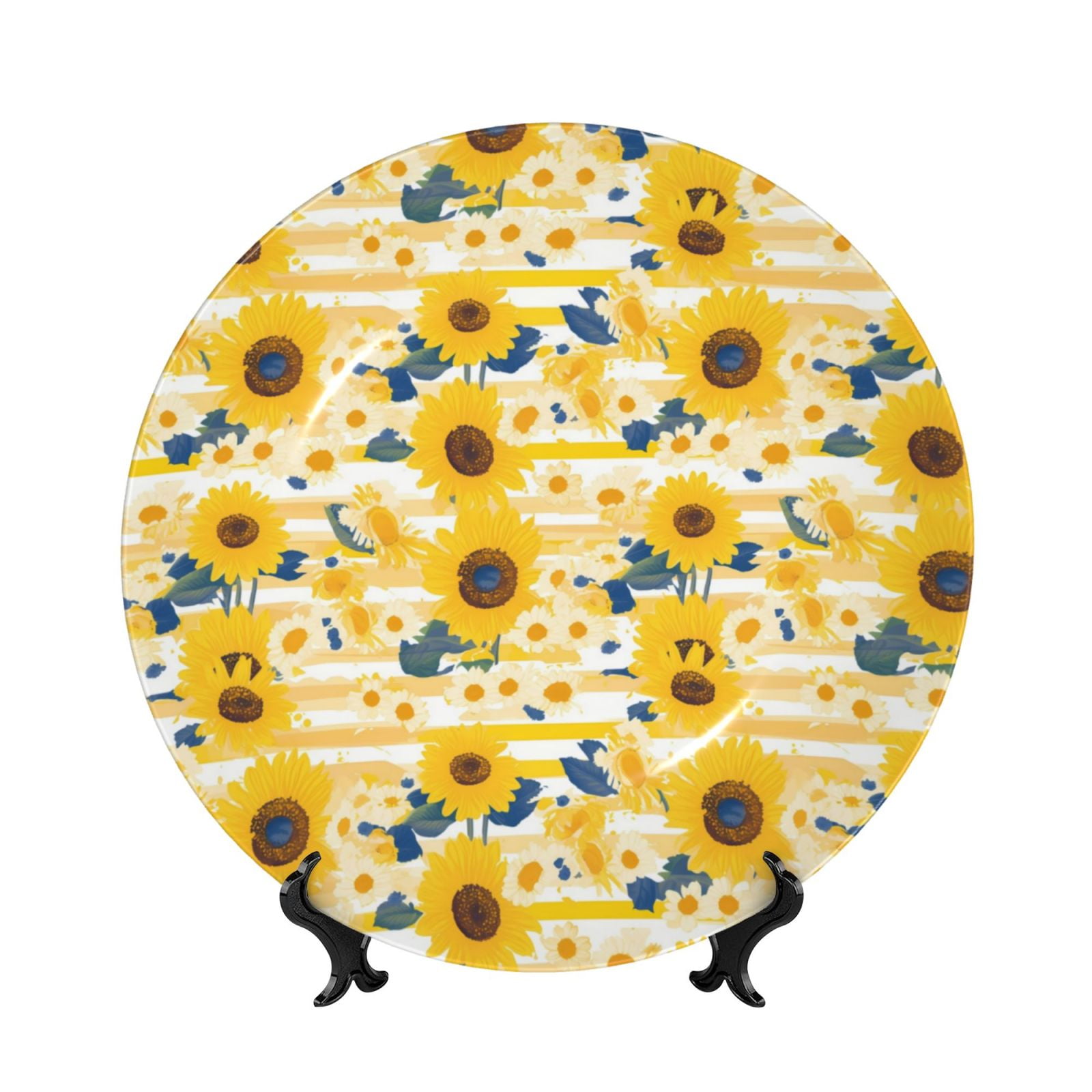 Salouo Striped Sunflower Daisy Pattern Bone China Decorative Plate ...
