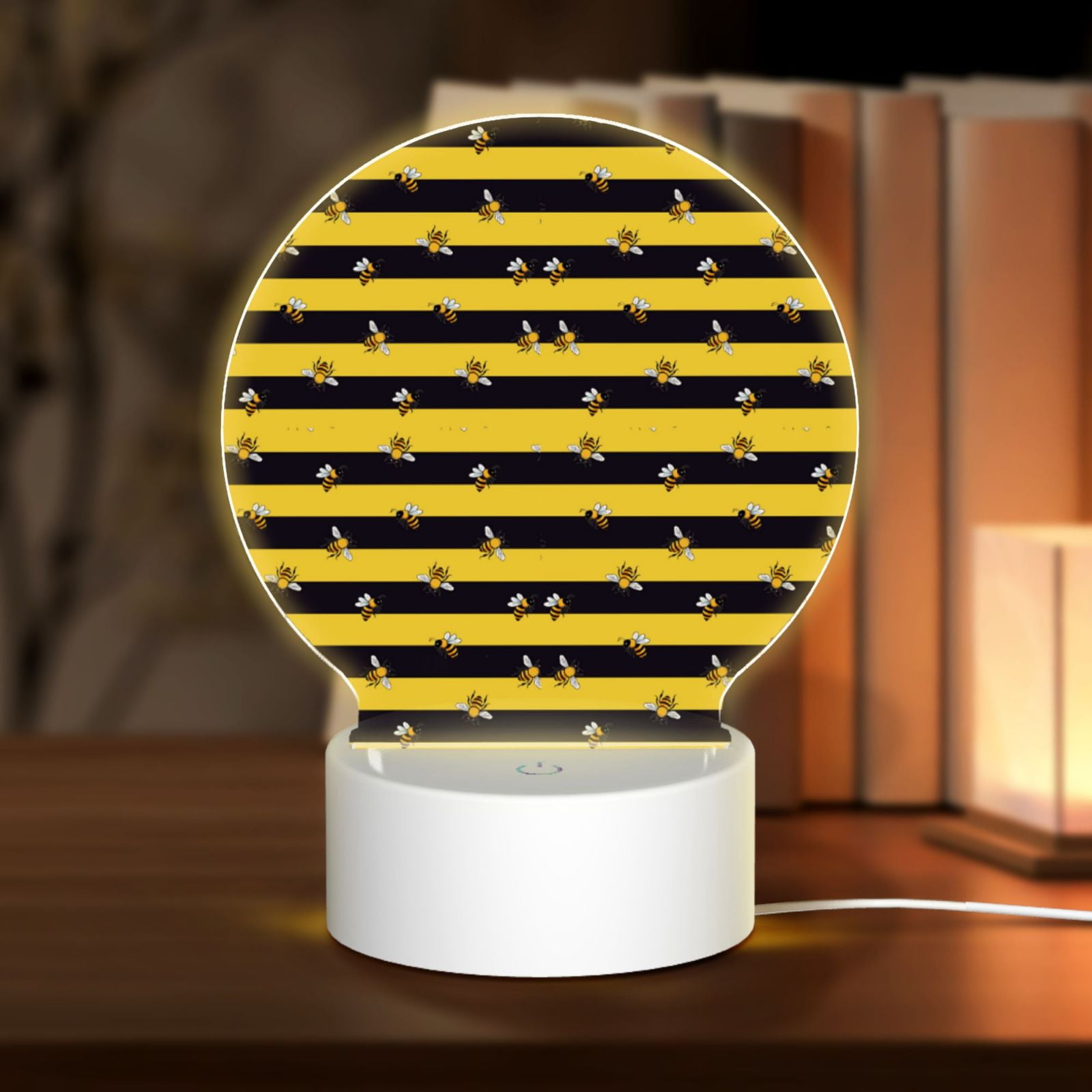 Salouo Striped With Bees for Round Acrylic Night Light - Acrylic Sheets ...