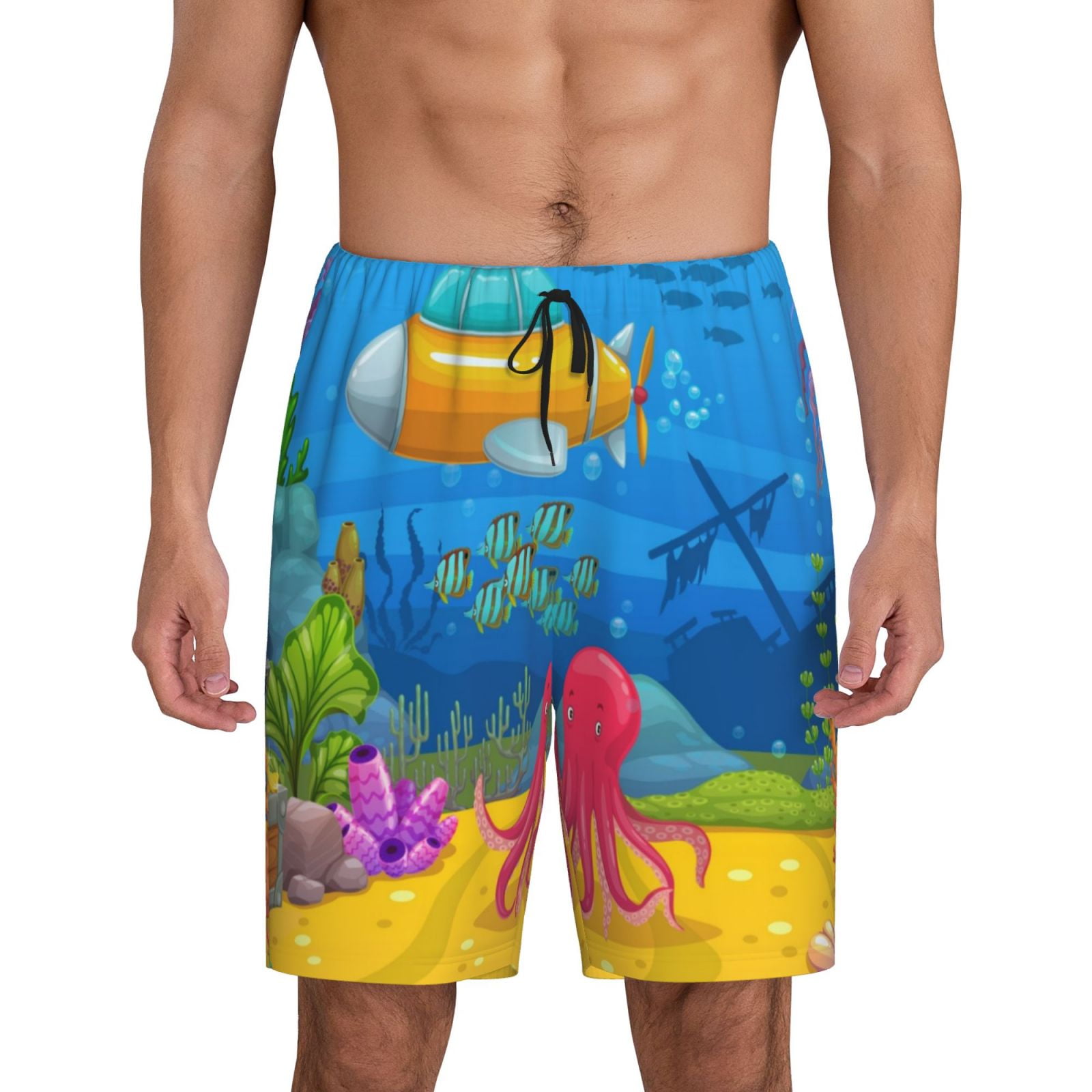 Salouo Submarine And Landscape Pattern Men's Sleep Pajama Shorts,Pajama ...