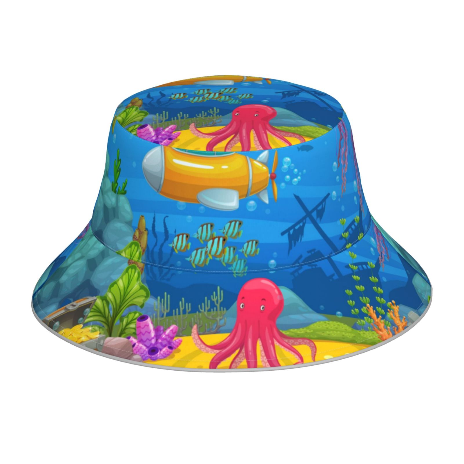 Salouo Submarine And Landscape Print Unisex Bucket Hat, Outdoor Summer ...