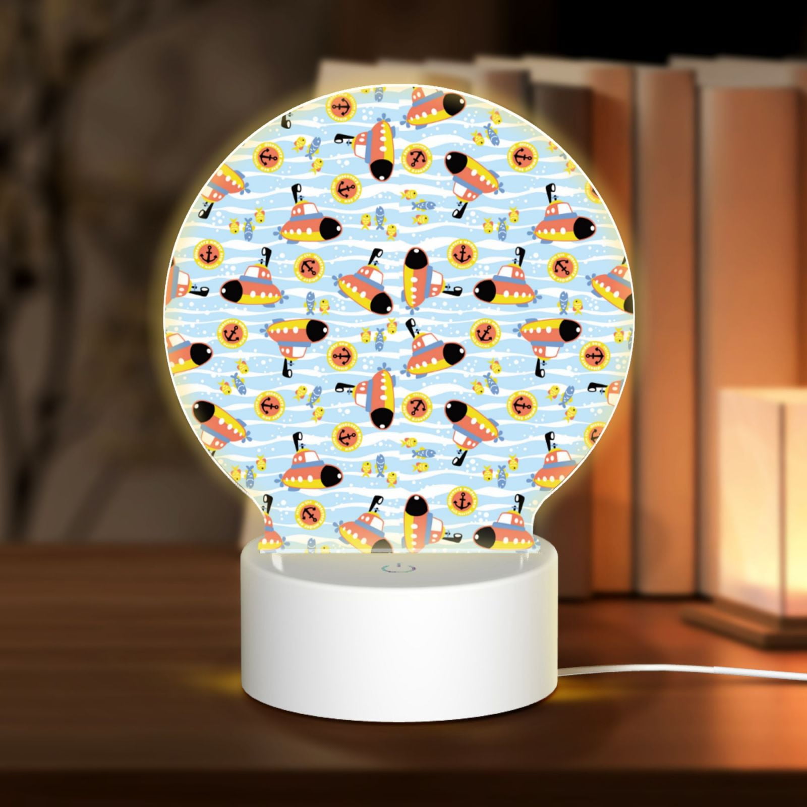 Salouo Submarine With Fishes Undersea for Round Acrylic Night Light ...