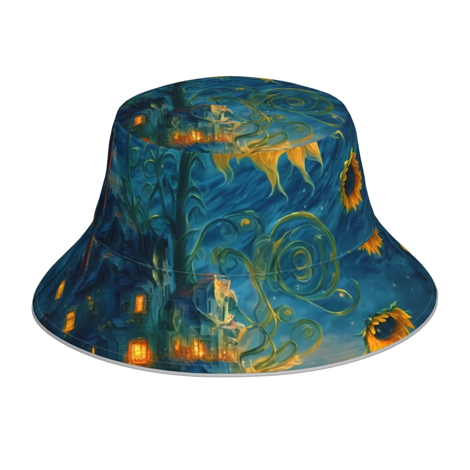 Salouo Sunflower Castle Starry Sky Print Unisex Bucket Hat, Outdoor ...