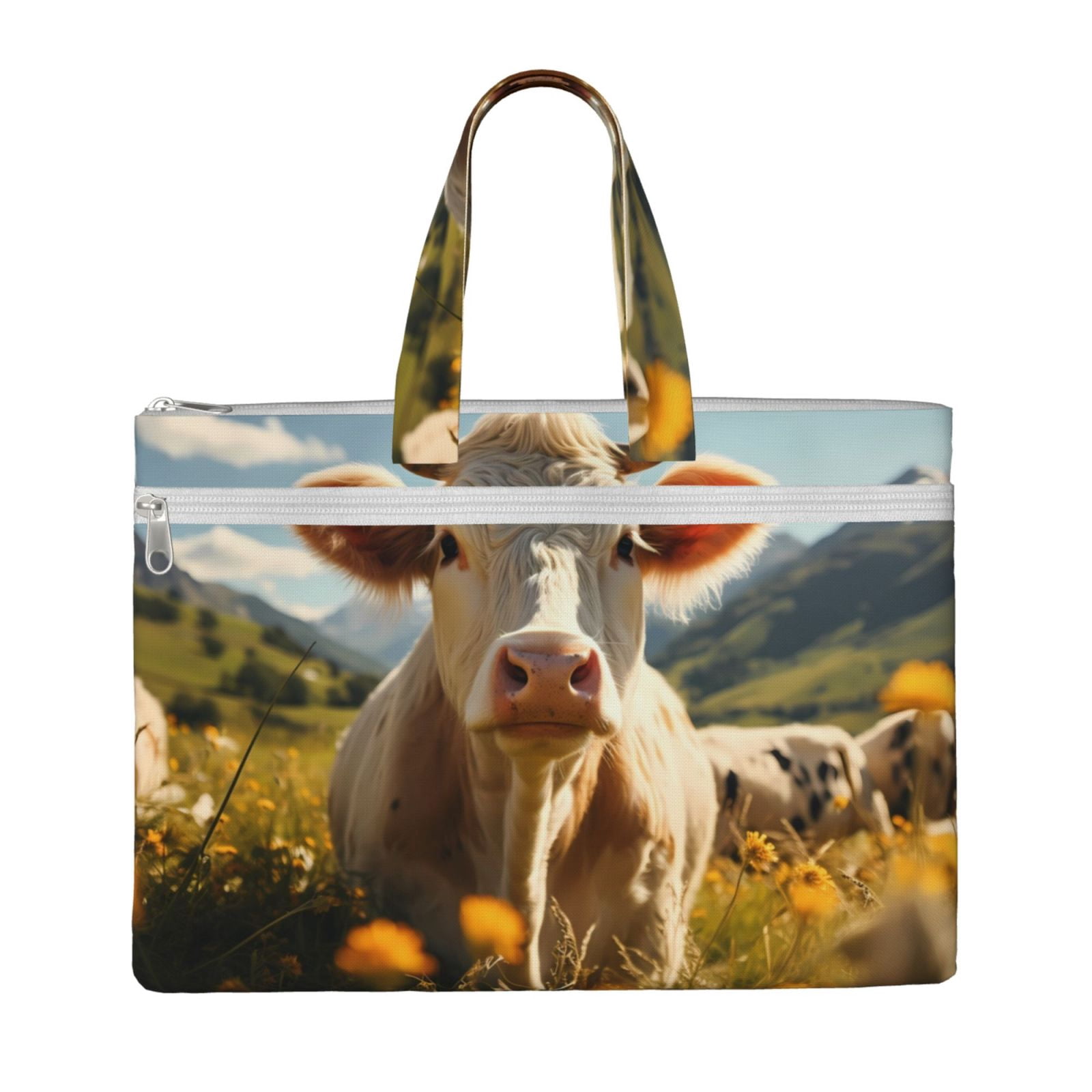 Salouo Sunflower Cow Pasture for Canvas Tote File Bag, Tote Bag With ...