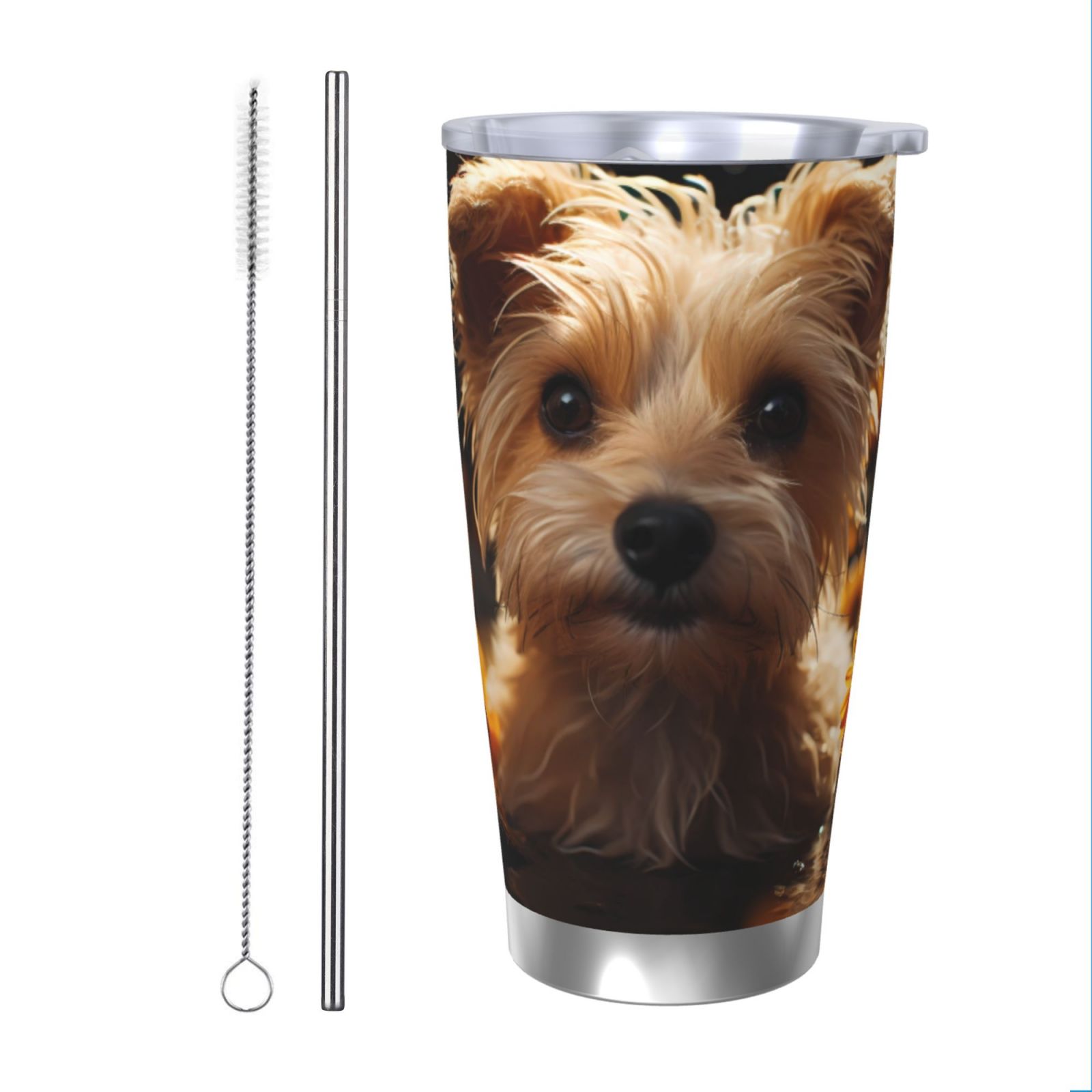 Salouo Sunflower Cute Puppy Print 20oz Tumbler with Lid,Stainless Steel ...