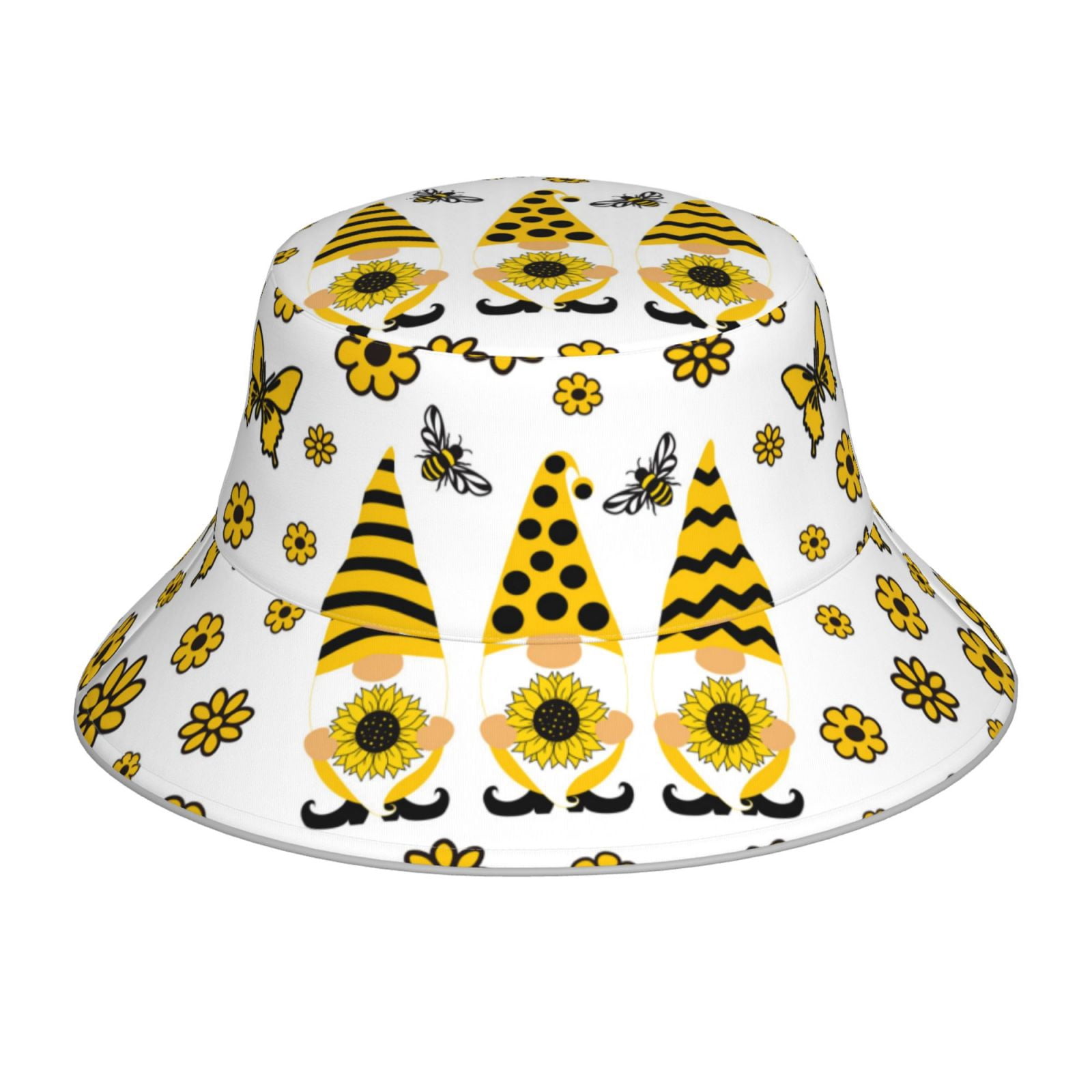 Salouo Sunflower Gnome Print Unisex Bucket Hat, Outdoor Summer Beach ...
