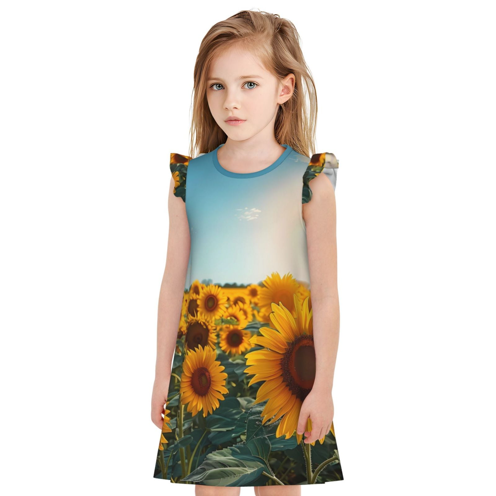 Salouo Sunlit Sunflower Field Print Nightgowns for Girls,Cute kid’s ...