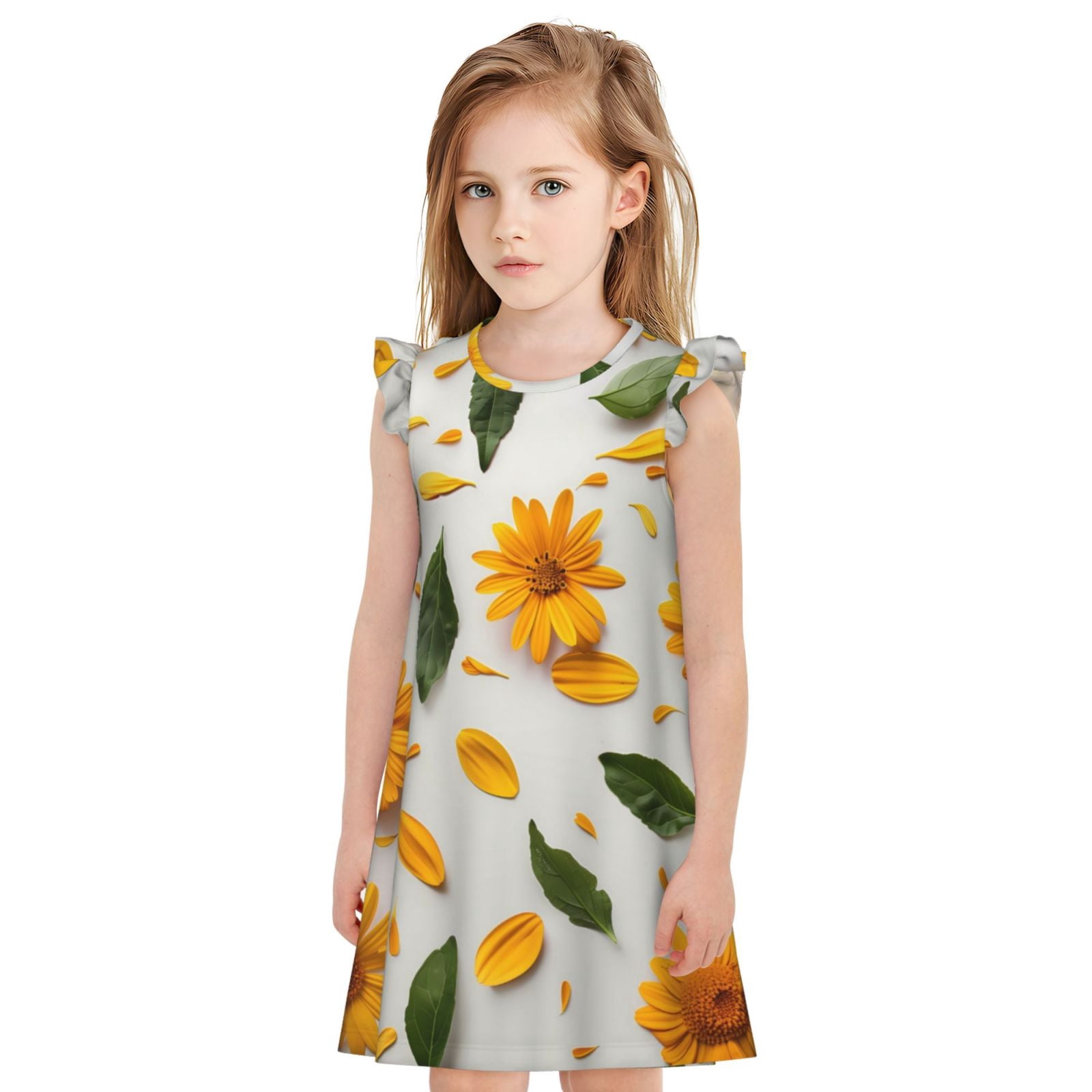 Salouo Sunny Yellow SunFlower Print Nightgowns for Girls,Cute kid’s ...