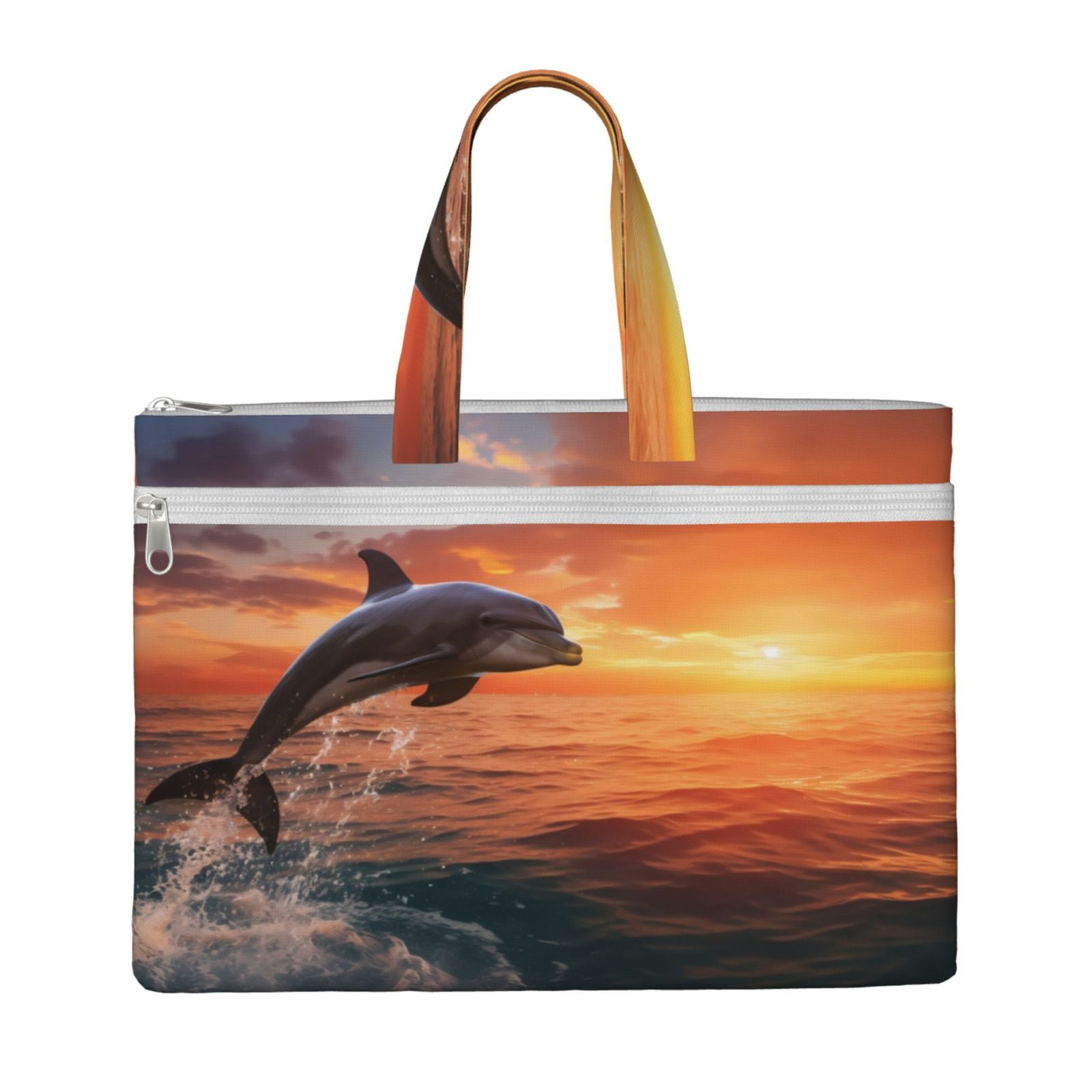 Salouo Sunset Dancing Dolphin B for Canvas Tote File Bag, Tote Bag With ...