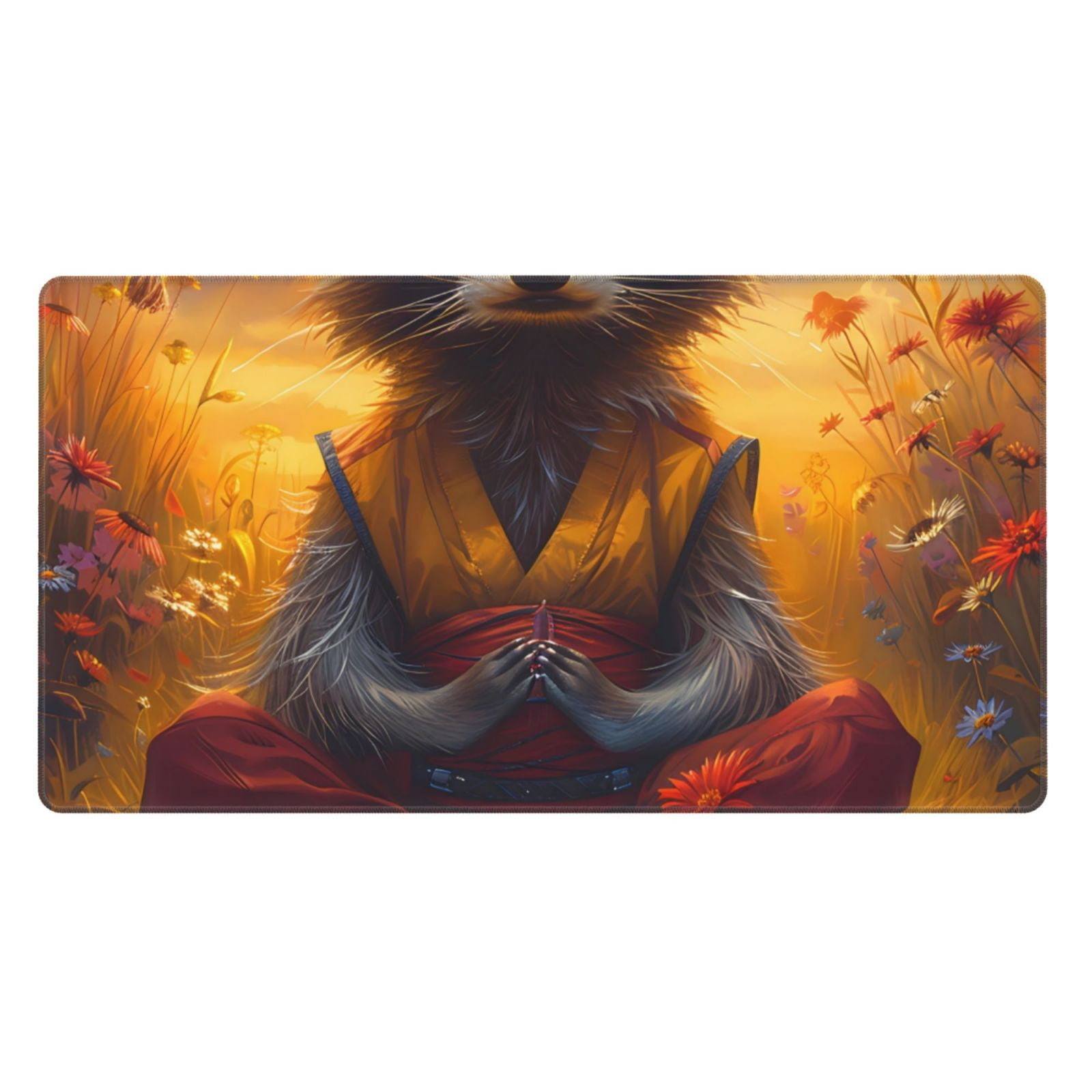 Salouo Sunset Flower Meditating Raccoon Print Large Mouse Pad,Extended ...